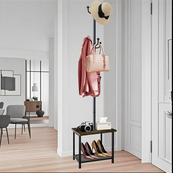 Coat Rack with Bench and Shoe Storage, Freestanding Coat Tree with 12 ...