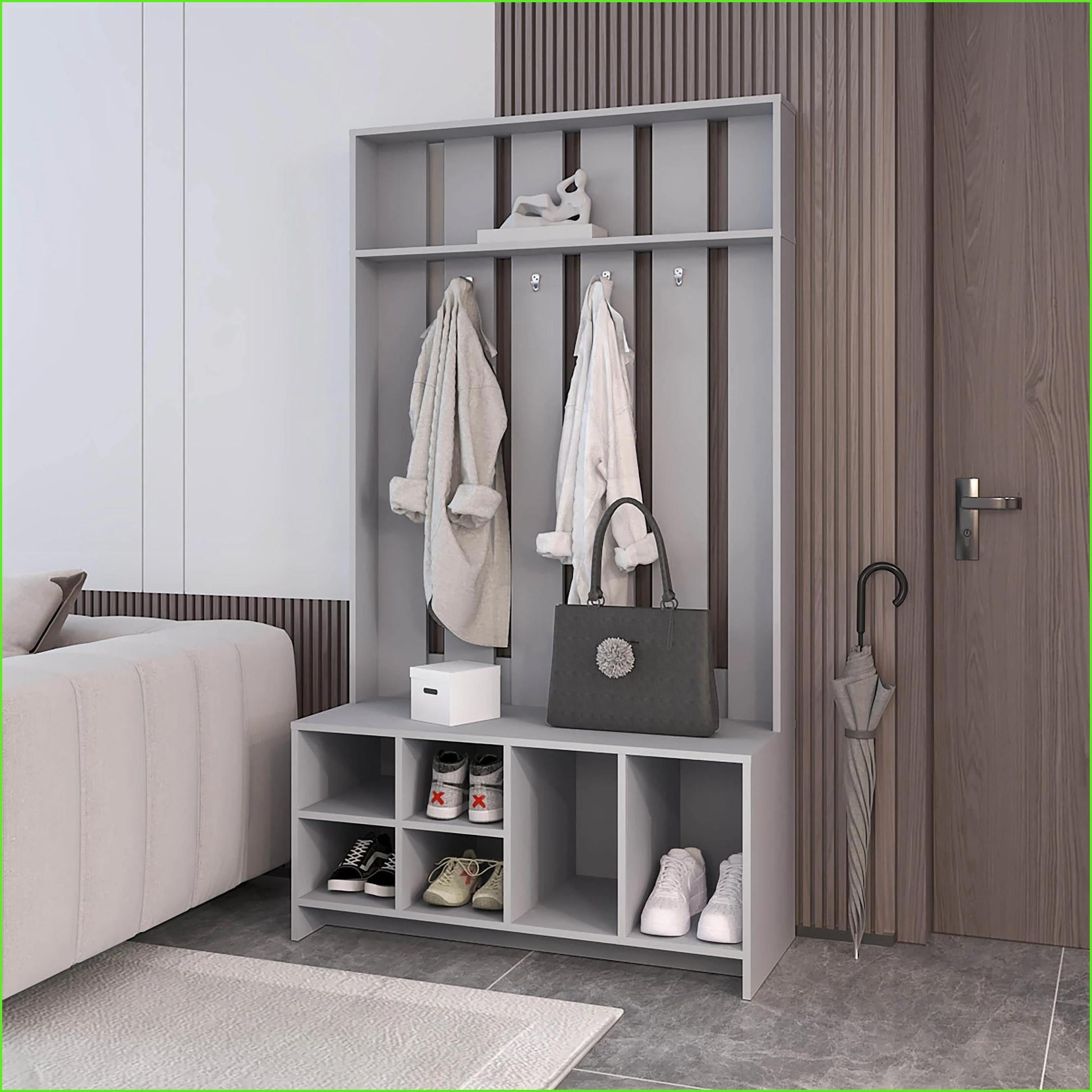 Coat Rack with Seating, Shoe & Accessory Storage | Smoke | Particle ...