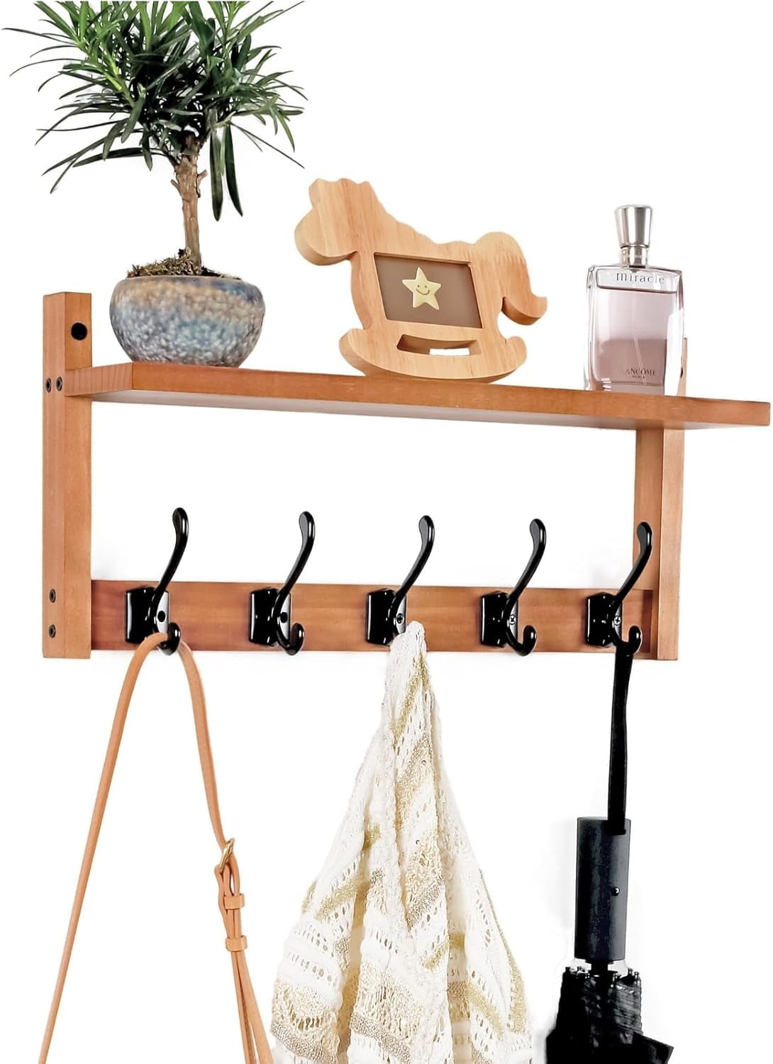 Coat Rack with Shelf and Hooks, Wall Mount, Wooden - Walmart.com