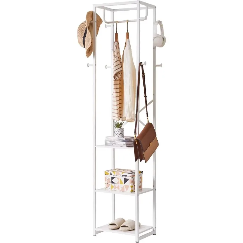 Coat Rack with Shelves, Freestanding Hall Tree with 3 Shelves and 8 ...