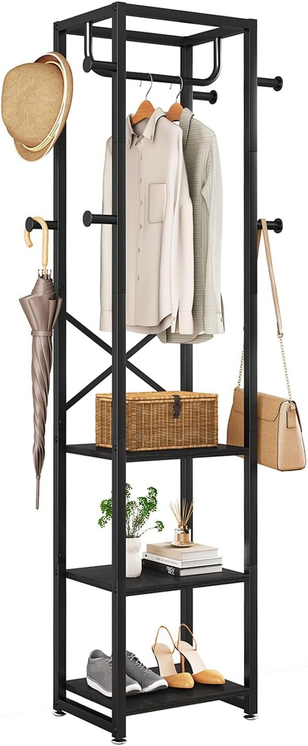 Coat Rack with Shelves, Freestanding Hall Tree with 3 Shelves and 8 ...