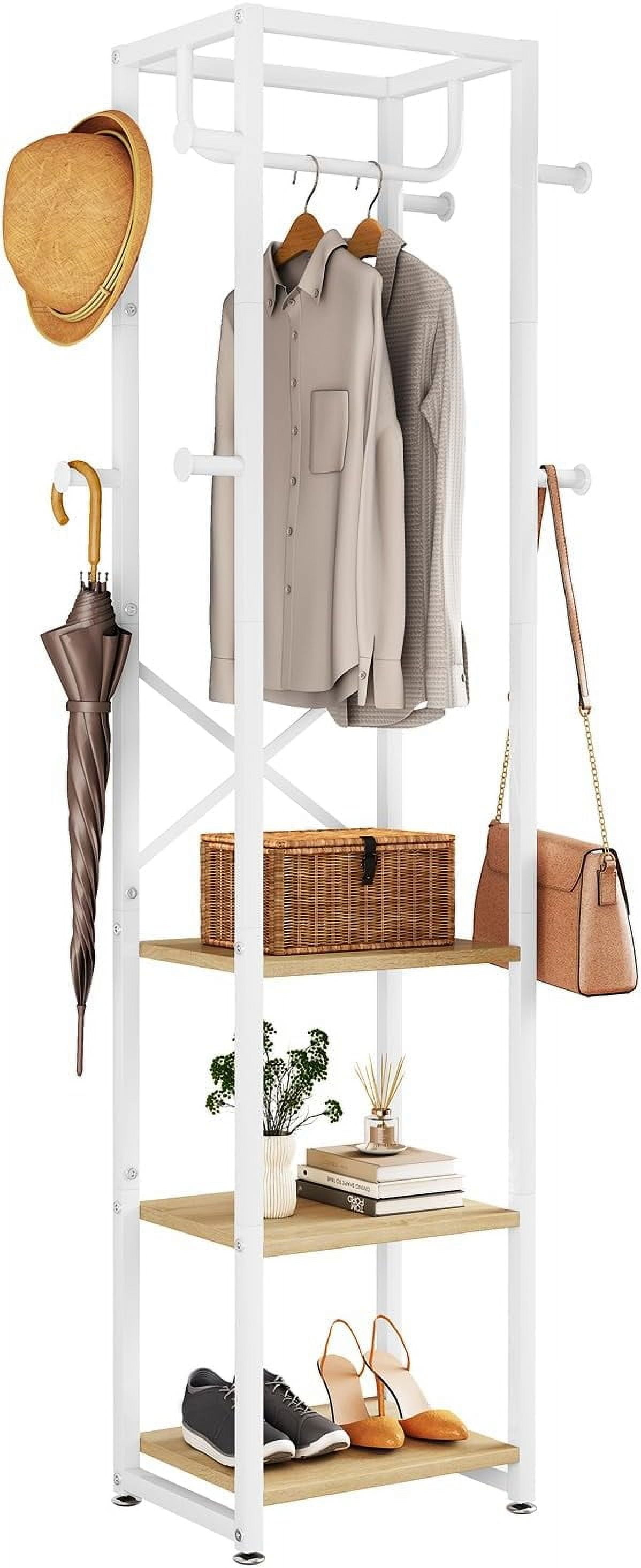 Coat Rack with Shelves, Freestanding Hall Tree with 3 Shelves and 8 ...
