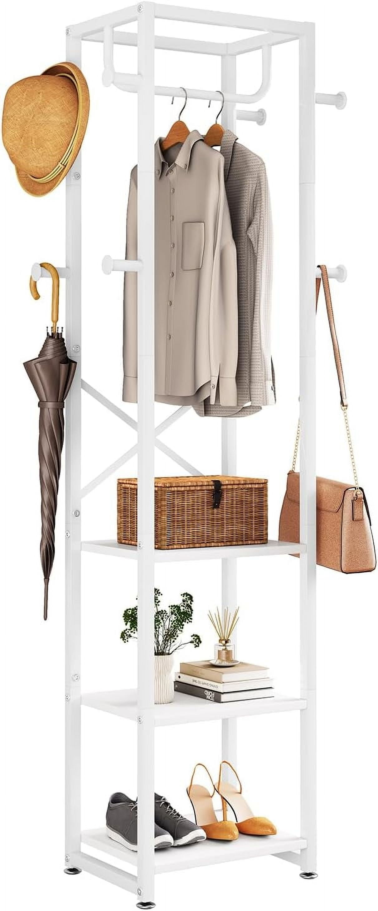 Coat Rack with Shelves, Freestanding Hall Tree with 3 Shelves and 8 ...