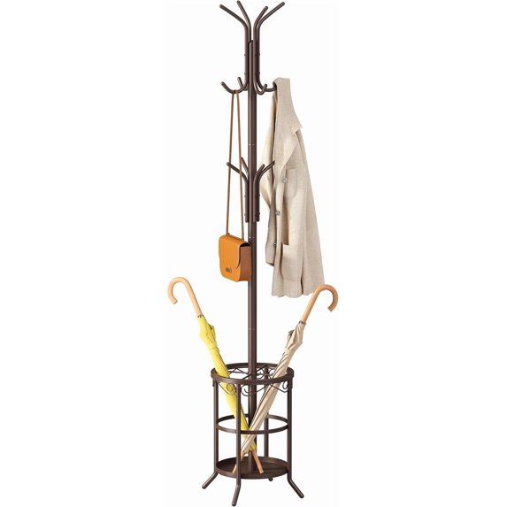 Coat Rack with Umbrella Holder, Metal Coat Rack Stand with 12 Hooks ...