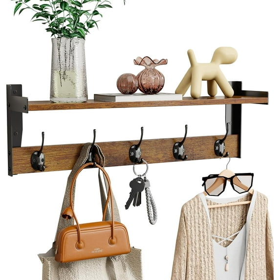 Coat Rack with Wall Mount, 23 Inch Long Entryway Wall Shelf with Hooks ...