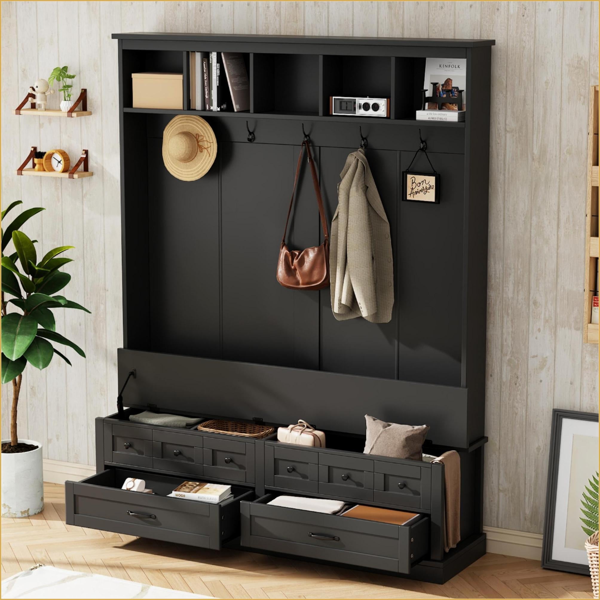 Coat Racks 3-in-1 Retro Hall Tree with Lift Top Bench, 2 Drawers, 5 ...