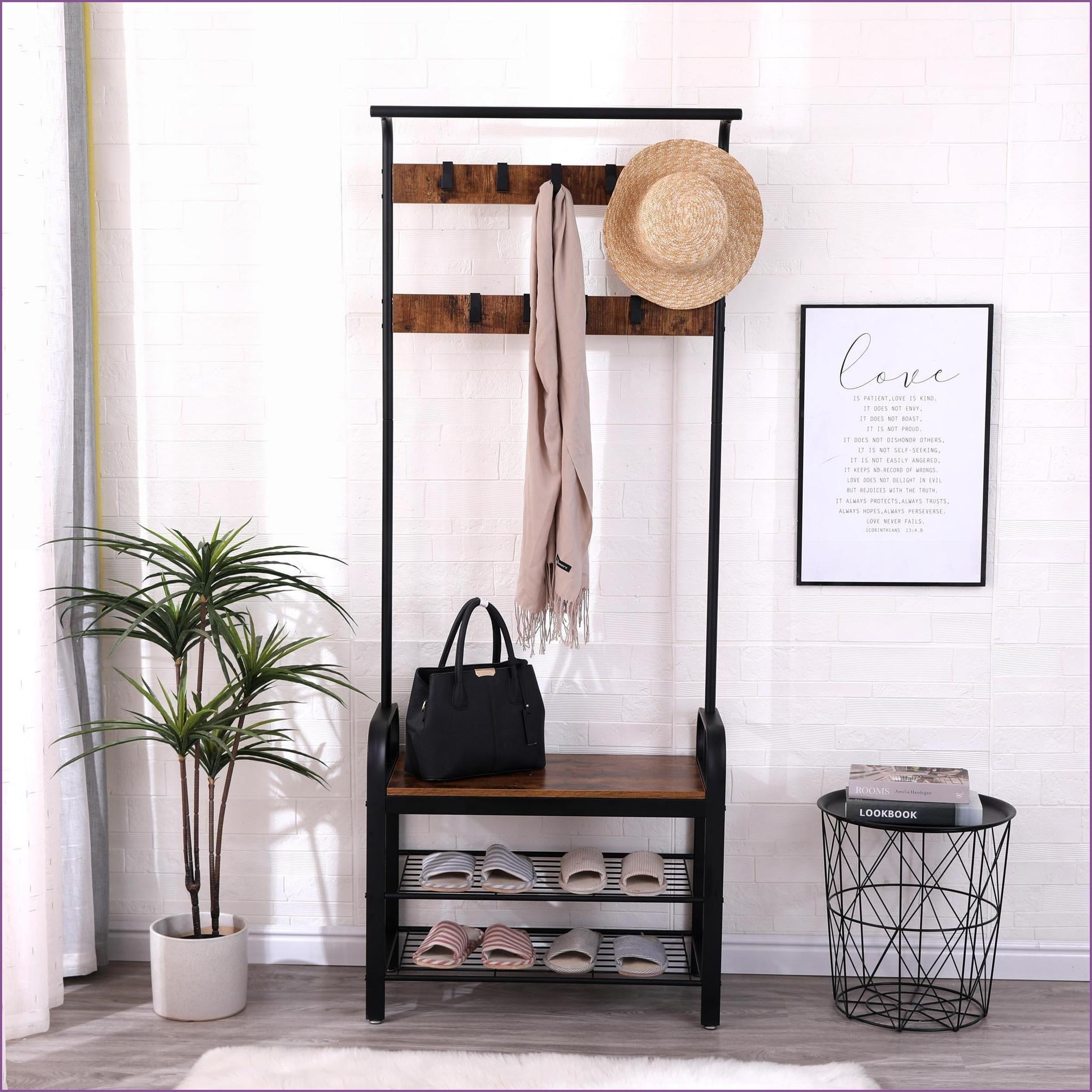 Coat Racks, 4-in-1 Rustic Hall Tree with Shoe Bench, 9 Hooks & Hanging ...