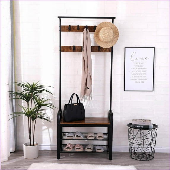 Coat Racks, 4-in-1 Rustic Hall Tree with Shoe Bench, 9 Hooks & Hanging ...