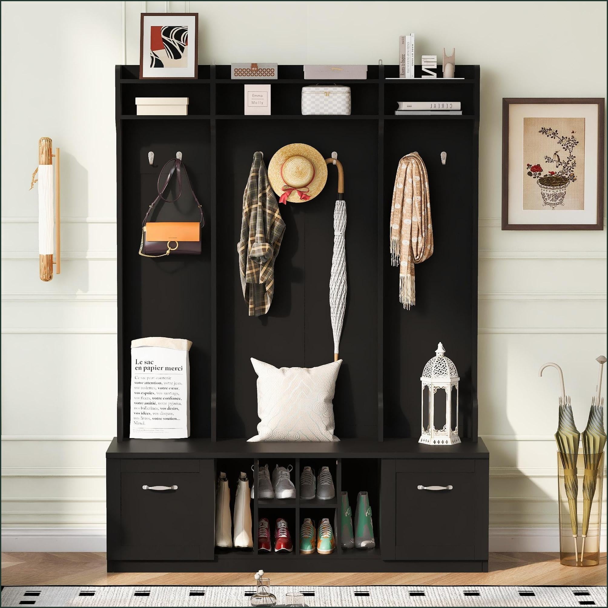 Coat Racks, 5-in-1 Modern Entryway Bench with 7 Hooks, 2 Drawers ...