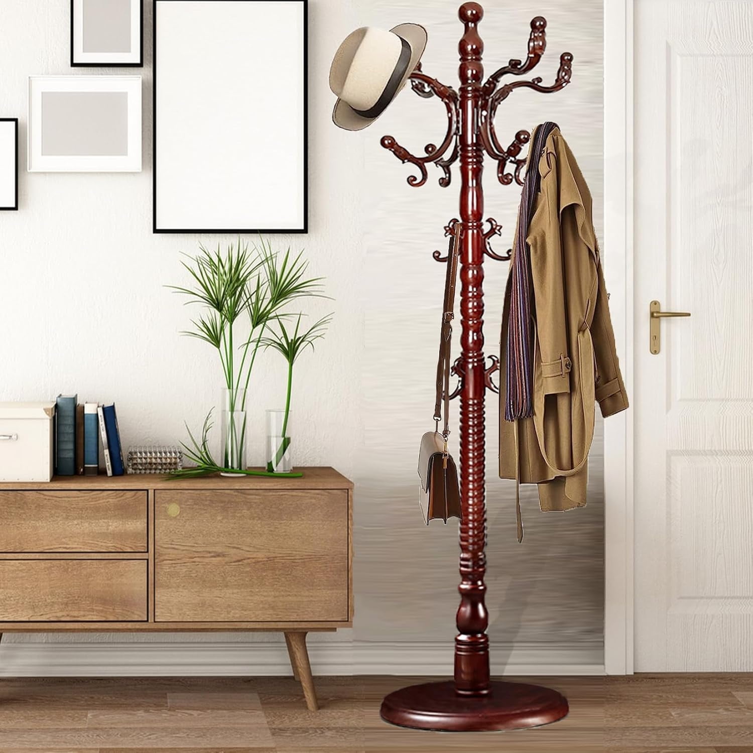Coat Racks Free Standing with 14 Hooks Natural Wood Coat Stands for ...