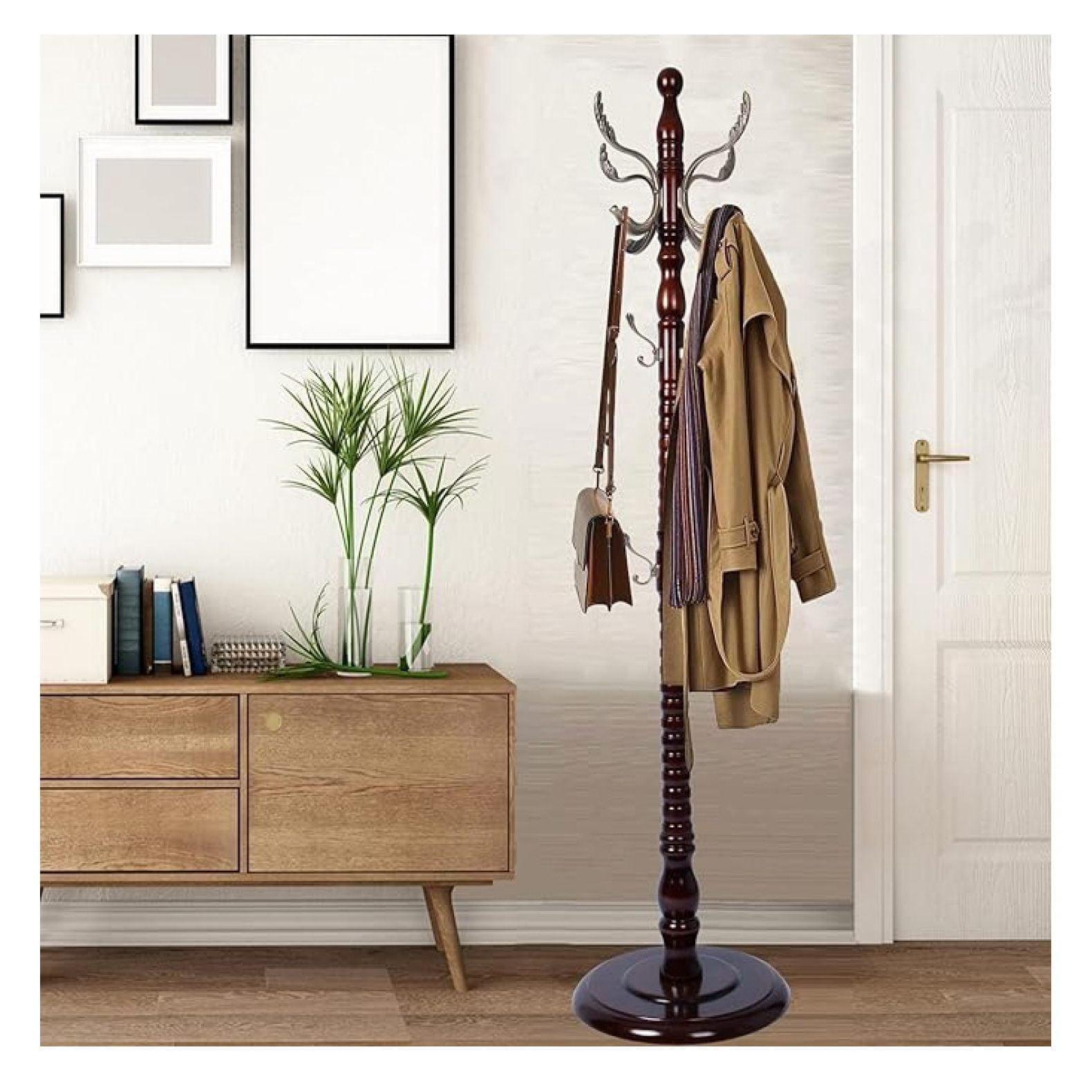 Coat Racks Free Standing with 14 , Natural Wood Coat Stands for ...