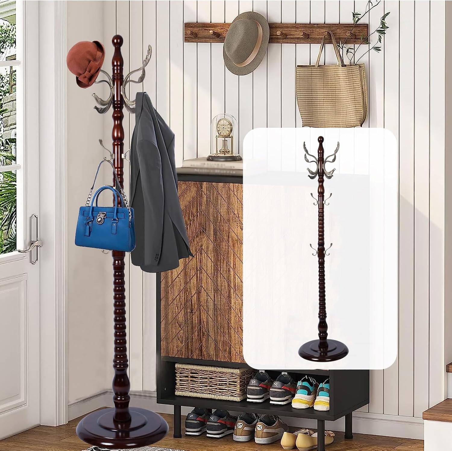 Coat Racks Free standing, Natural Wood Coat Rack Stand With 14 Hooks ...