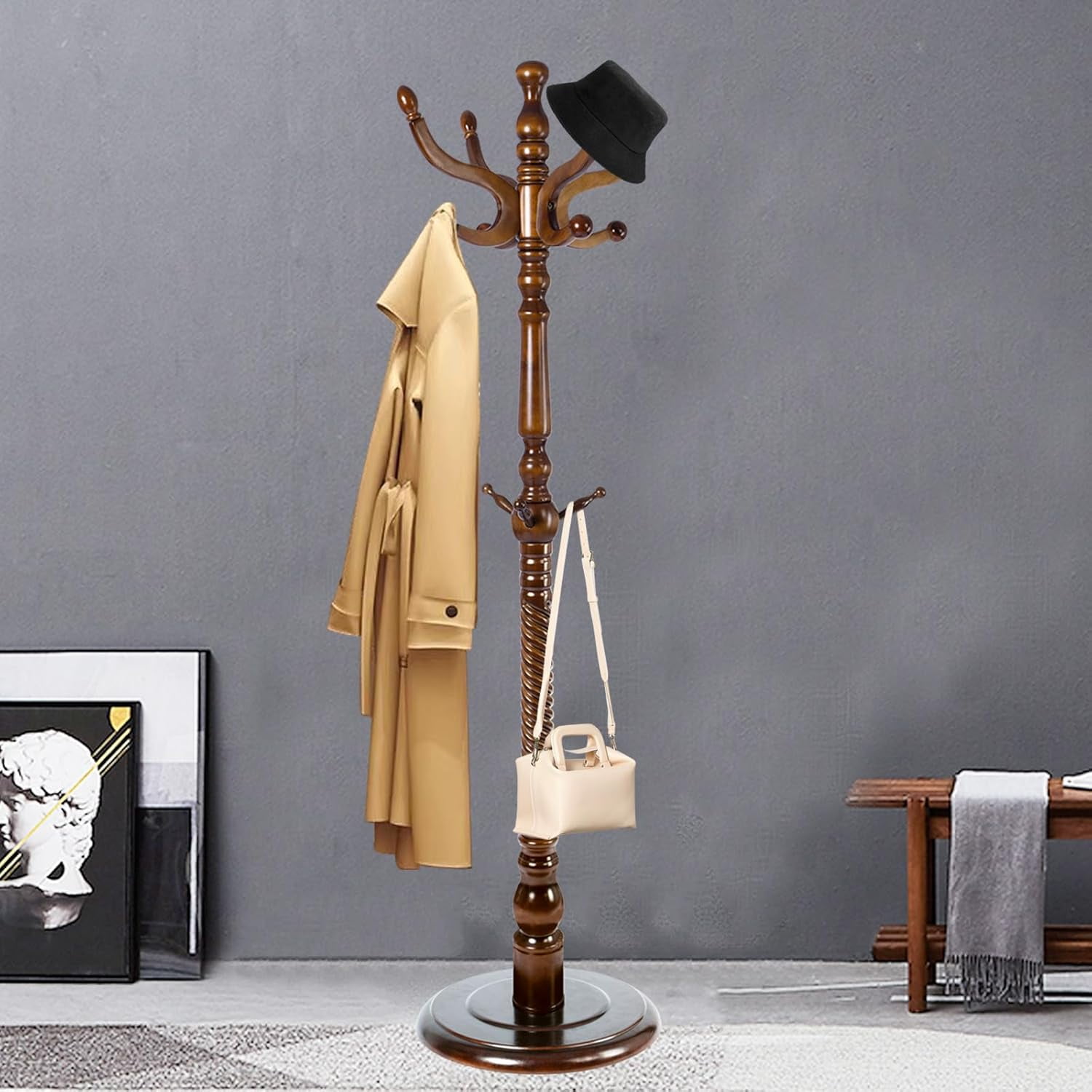 Coat Racks FreeStanding with 11 Hooks Natural Wood Coat Rack with Solid ...