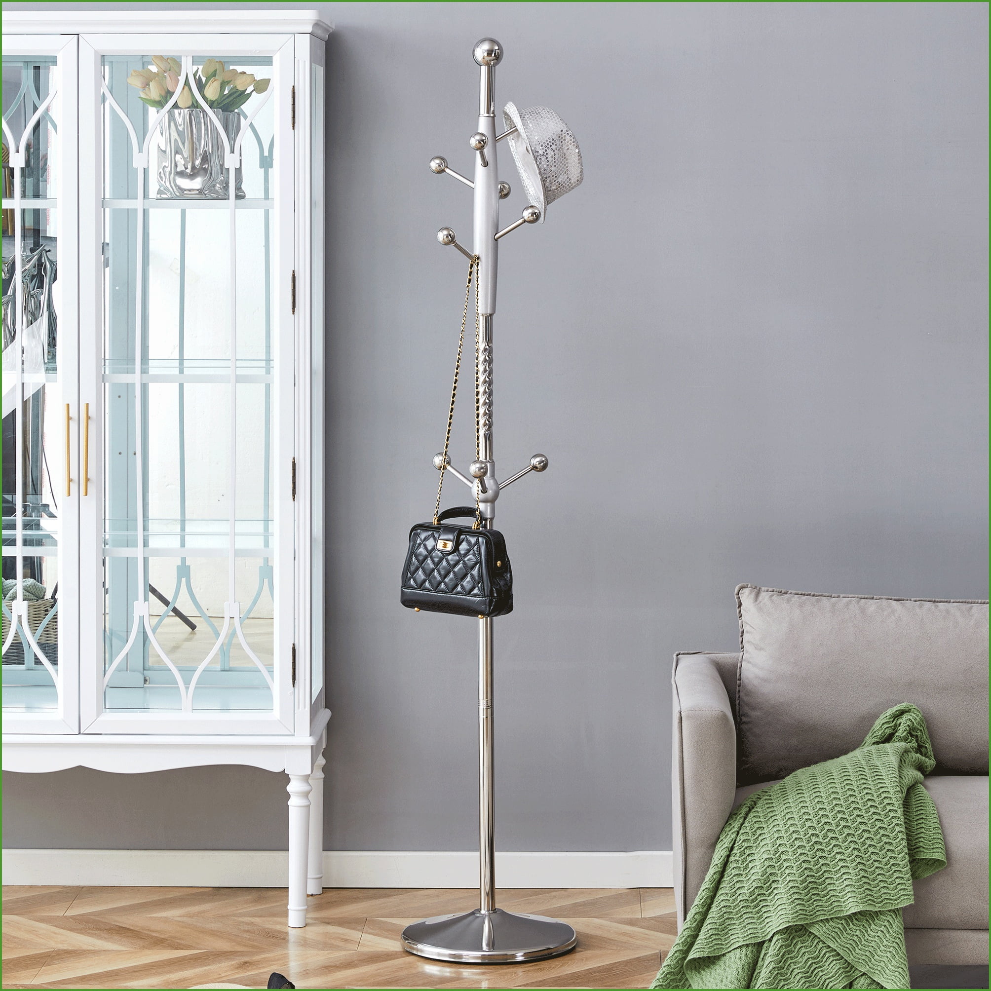 Coat Racks, Modern 72 Inch Stainless Steel with Solid Wood ...