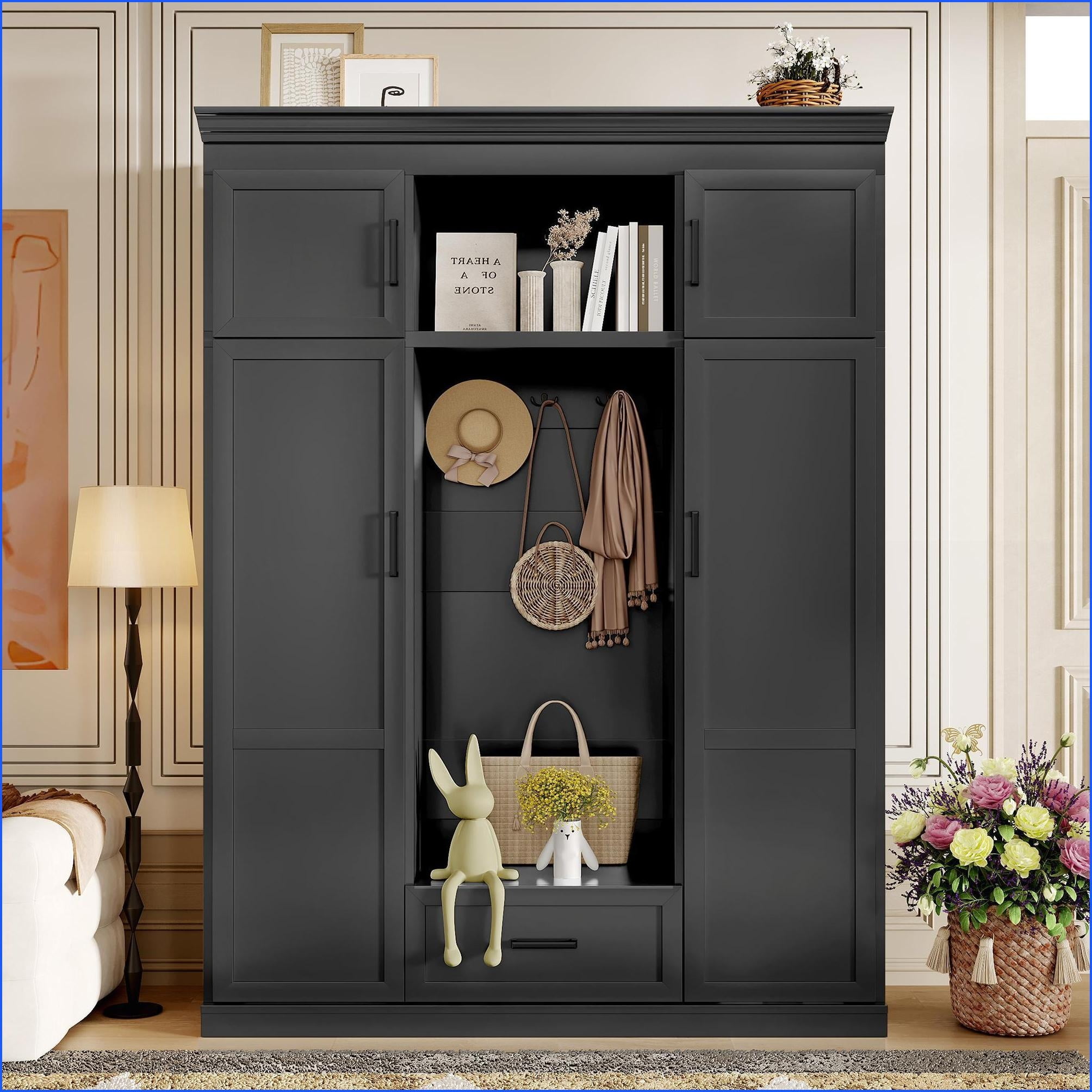 Coat Racks: Modern 85.2''H Hall Tree with Bench, 3 Hooks, Storage ...