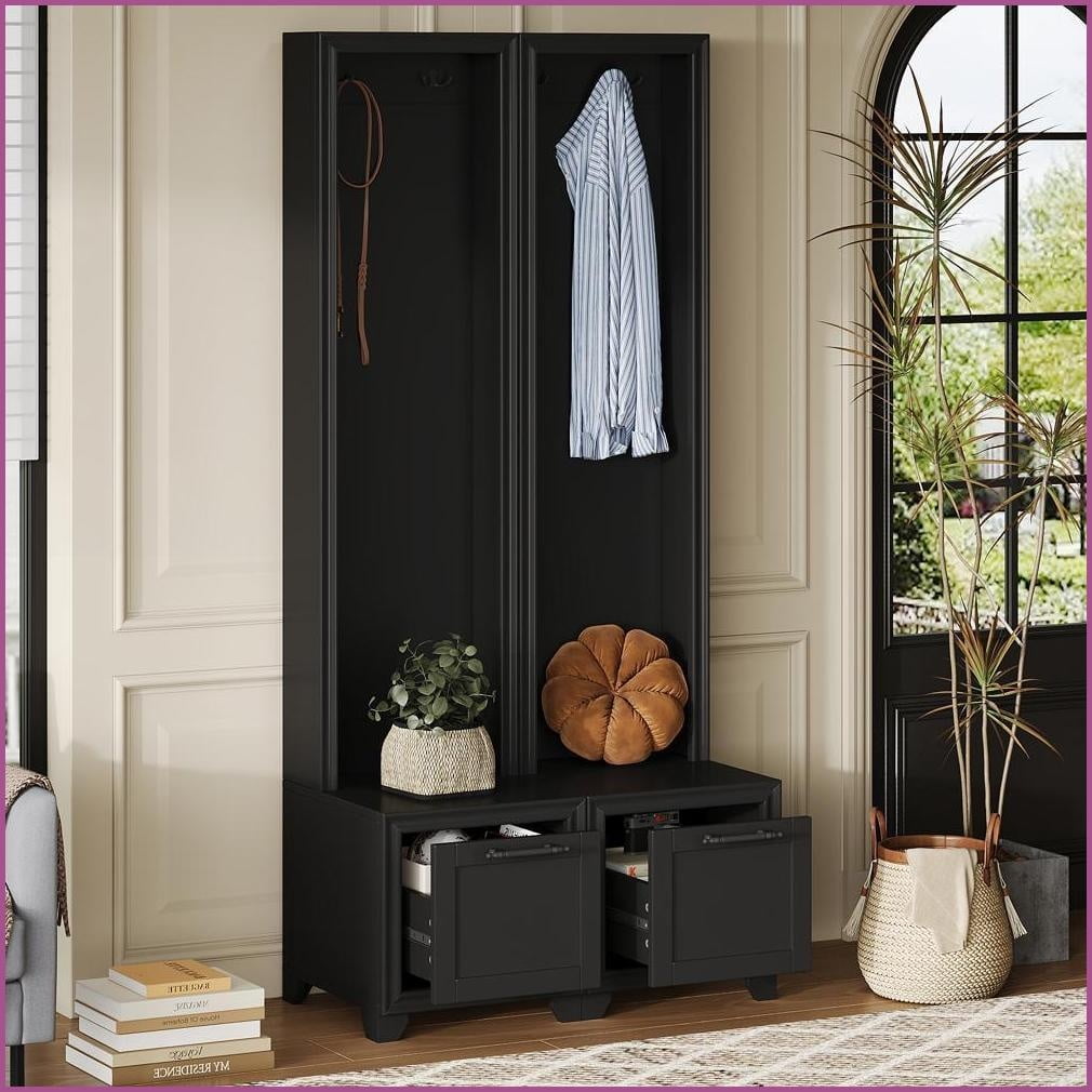 Coat Racks Set of 2, French Retro 3-in-1 MDF Hall Tree with Bench ...