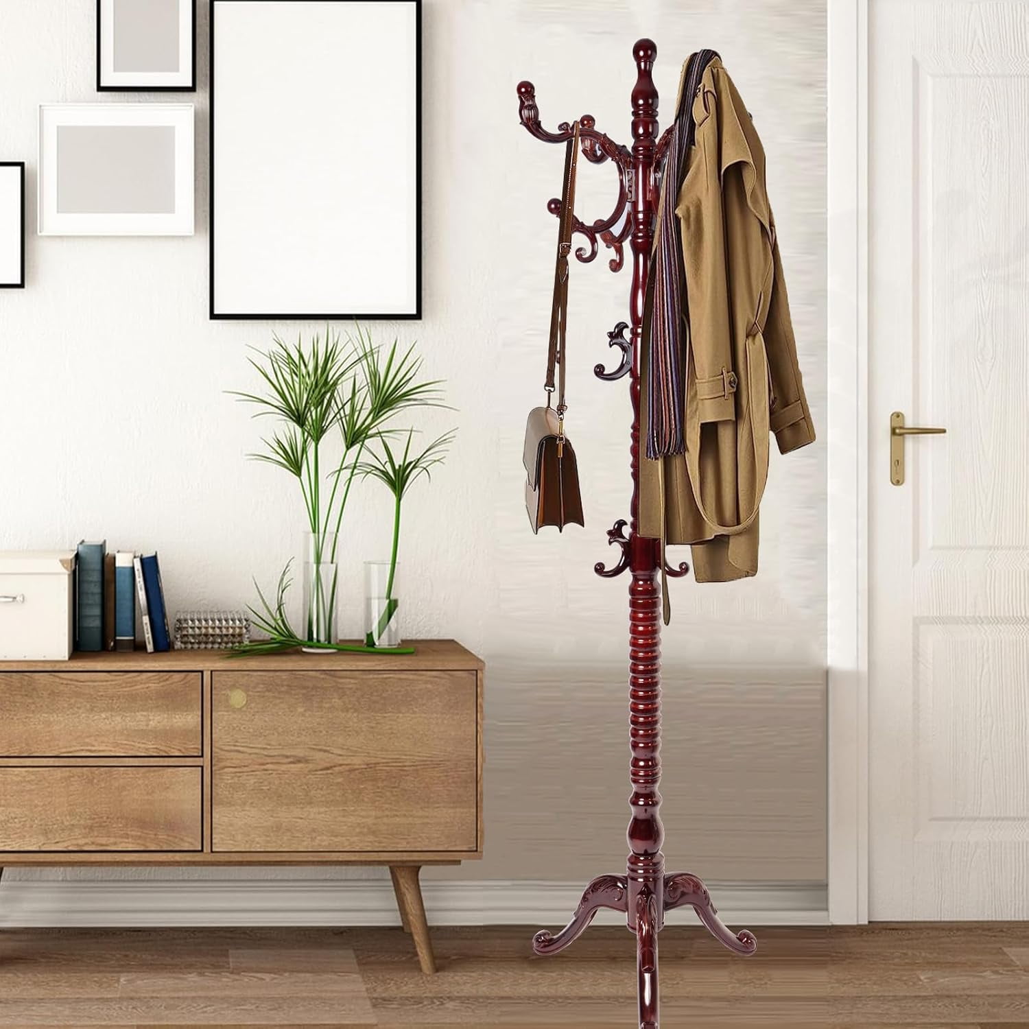 Coat Racks Standing with 14 Hooks Natural Wood Coat Stands for Entryway ...