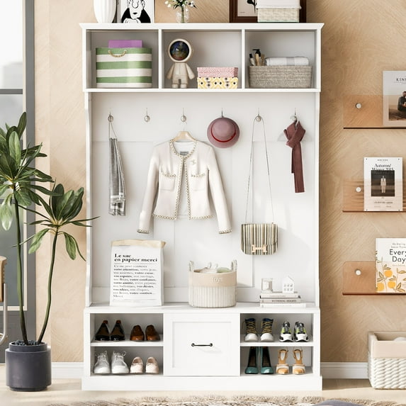 Coat Racks U-Can 57'' Hall Tree with 6 Hooks, Coat Hanger, Entryway ...