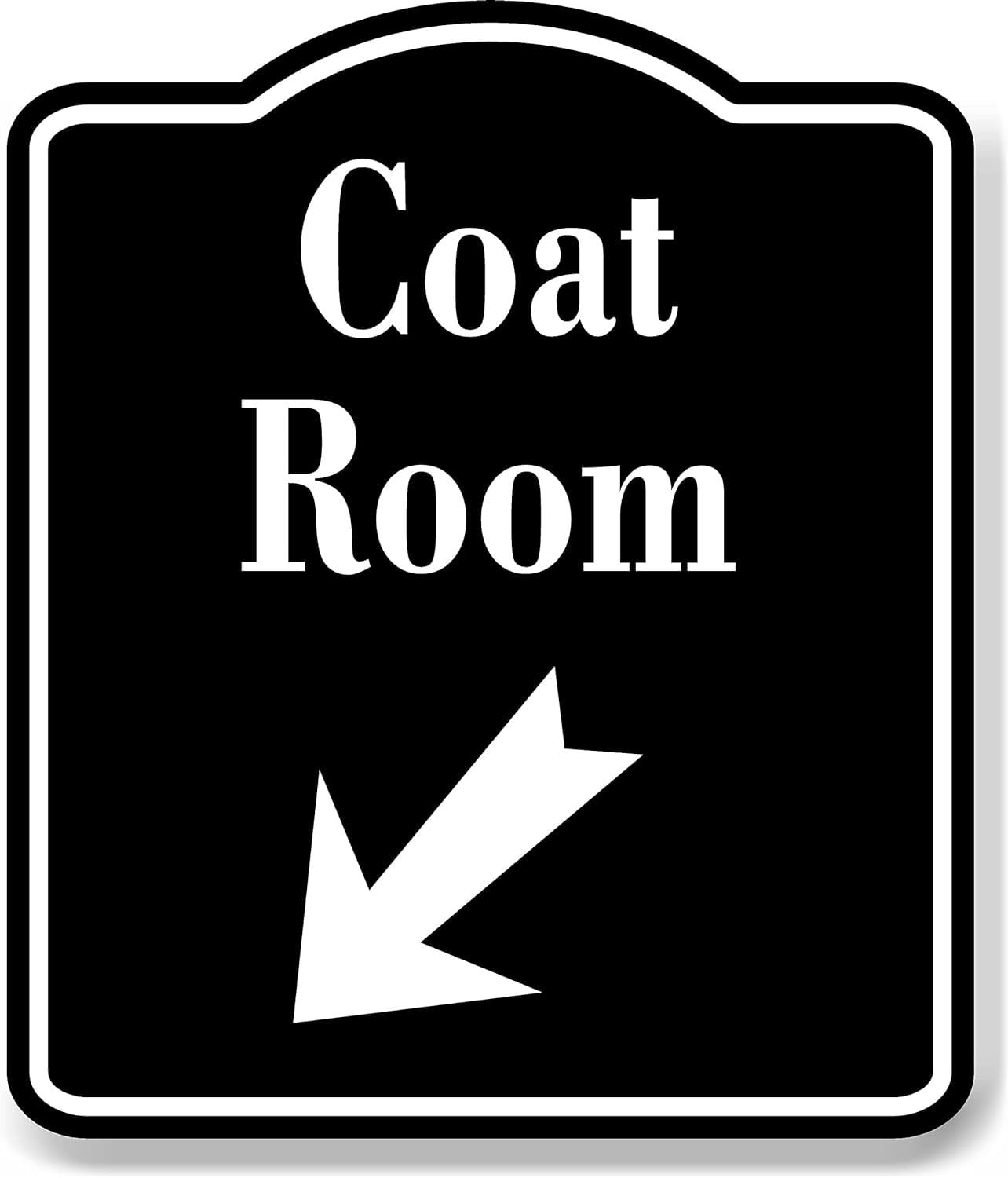 Coat Room 45 Degree Down Left Arrow BLACK Aluminum Composite Sign, 8.5 ...