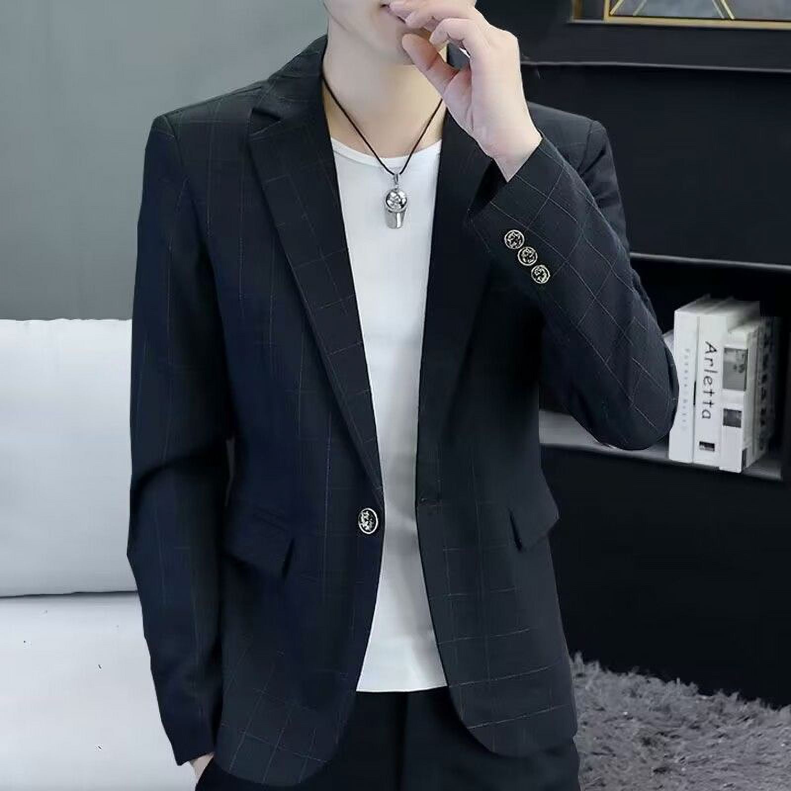 Coat Striped Plaid Thin Blue Male Blazer Slim Fit Fashion 2024 High ...