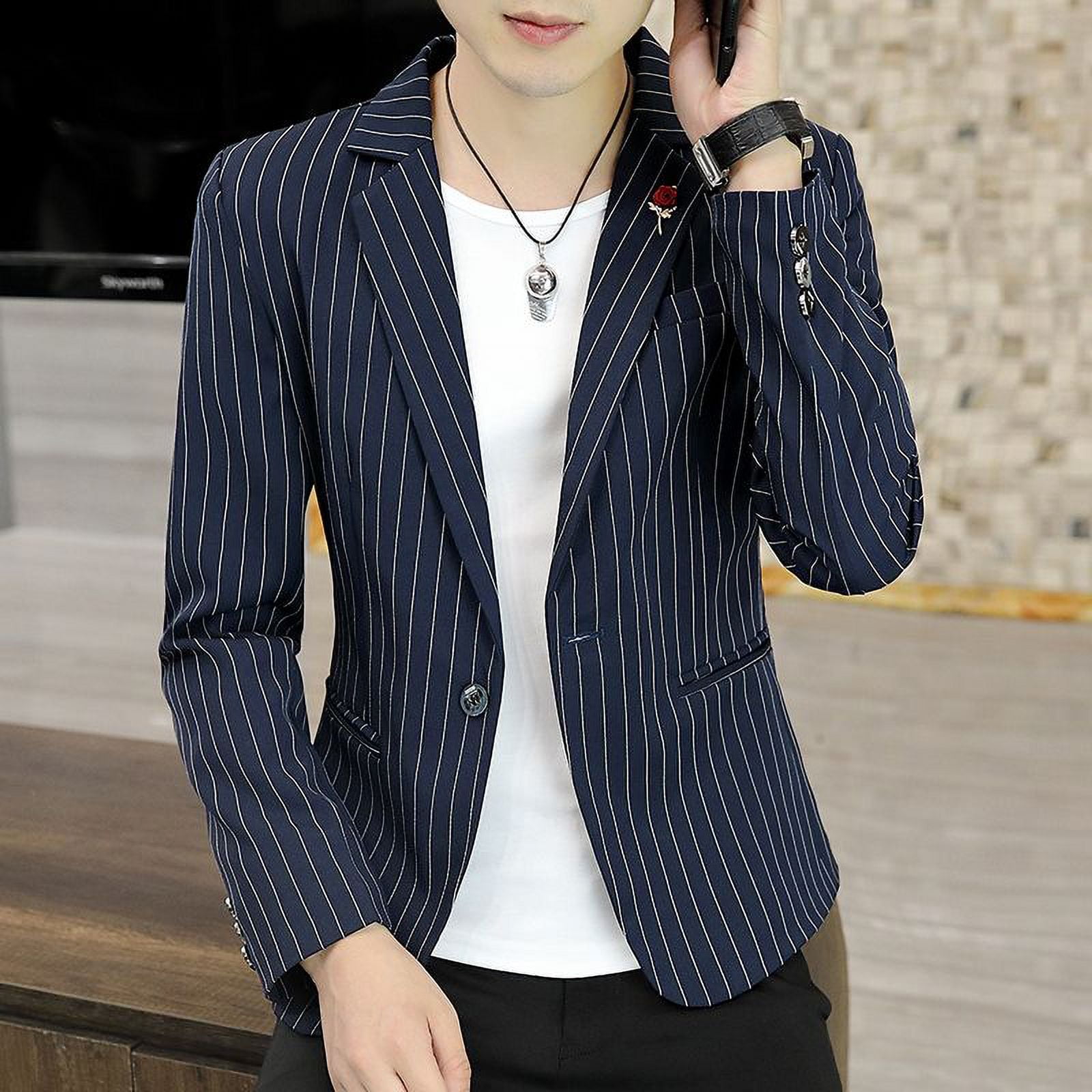 Coat Striped Plaid Thin Blue Male Blazer Slim Fit Fashion 2024 High ...