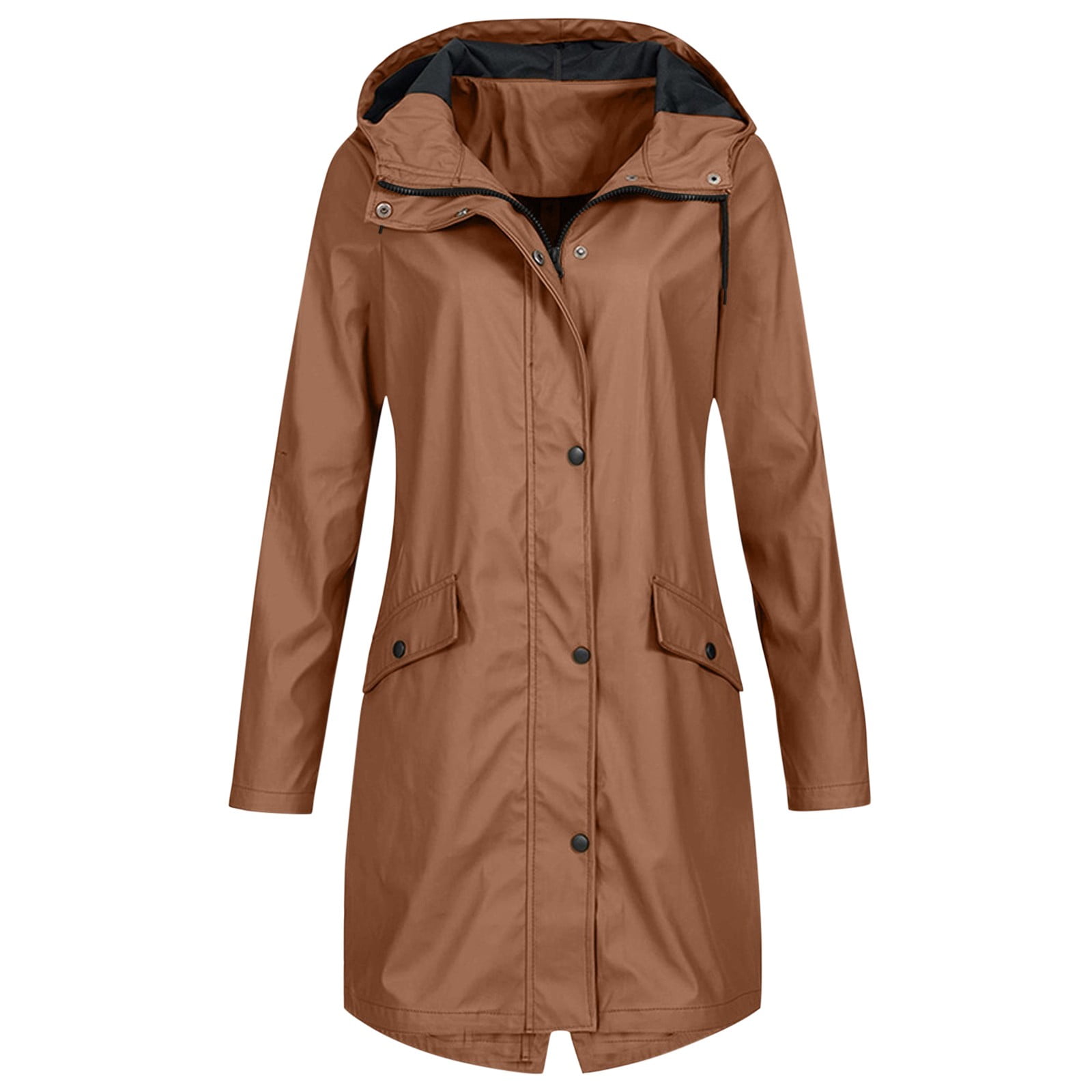 Coat Women's Solid Overcoat Hoodie Windproof Rain Outdoor Jacket Long ...