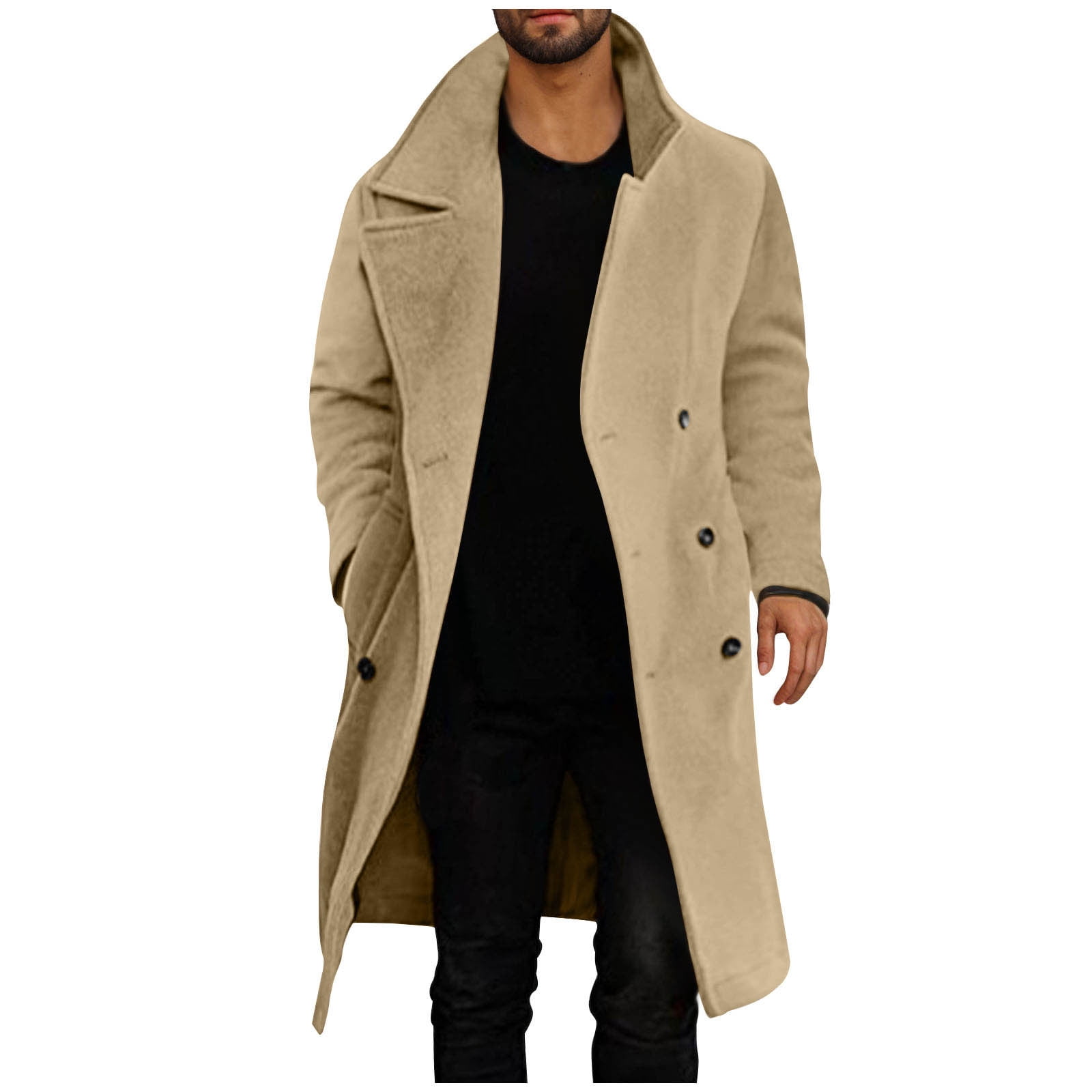 Coat for Men,Casual Solid Double-Breasted Turndown Windbreaker Over The ...