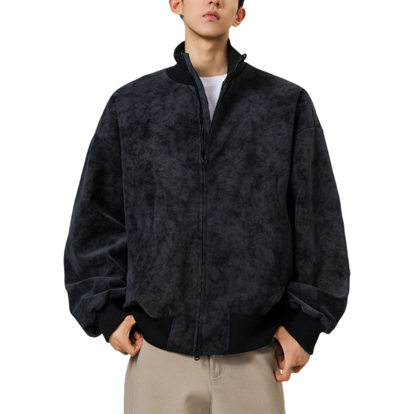 Coat for man Distressed Baseball Jacket Men's Stand Collar Short Coat ...