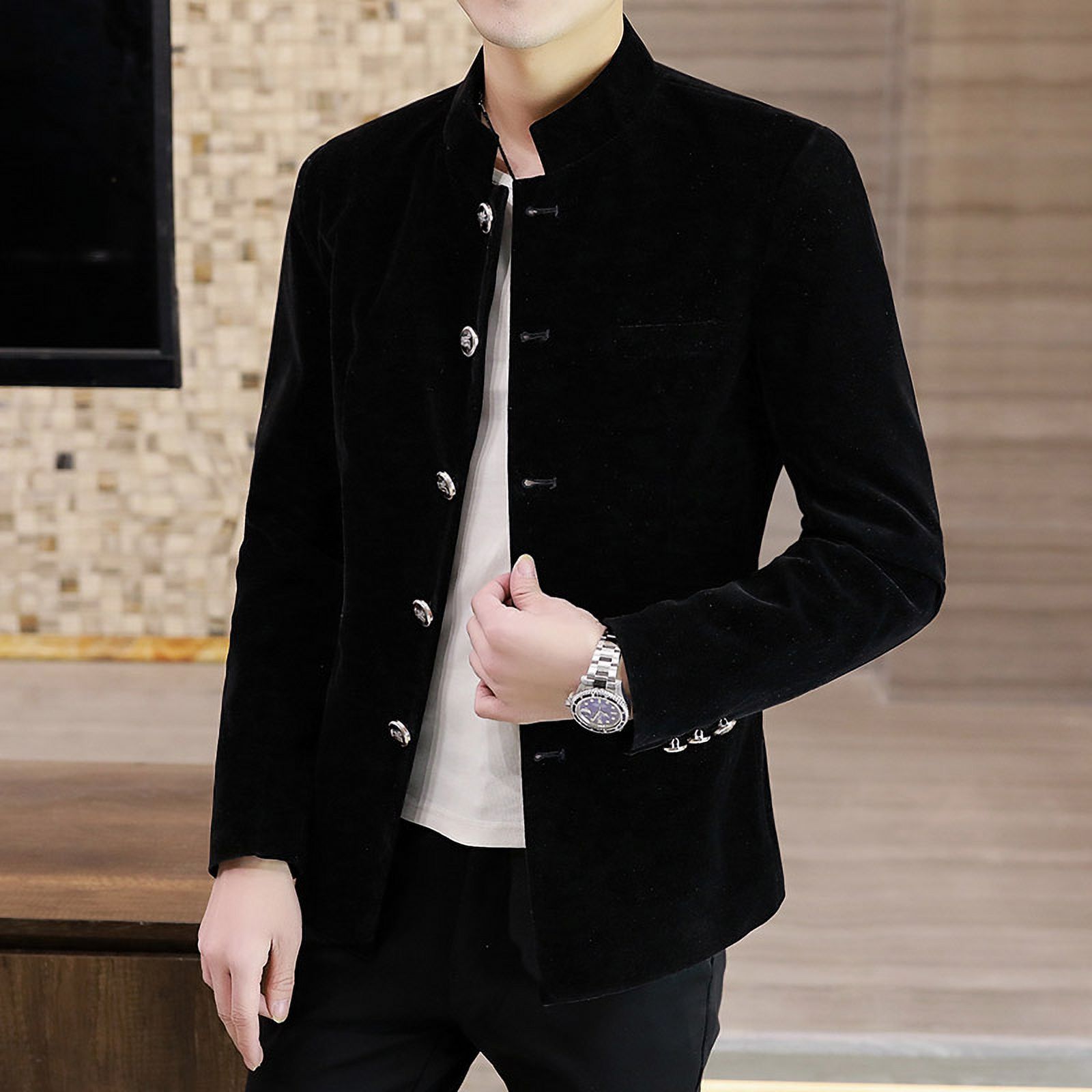 Coat men's light luxury new boutique golden velvet MAO suit youth ...