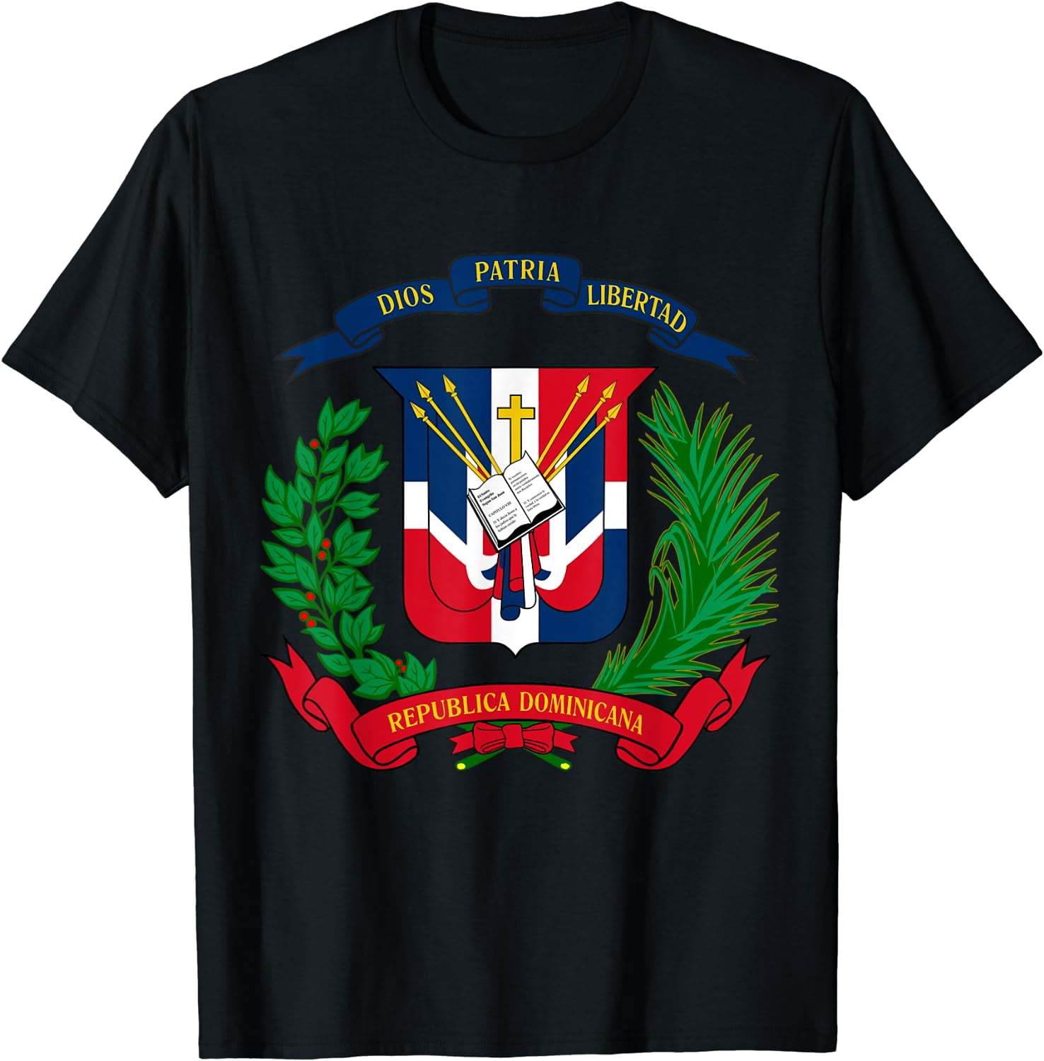 Coat of Arms Republica Dominicana Bandera Dominican Flag T-Shirt Black ...