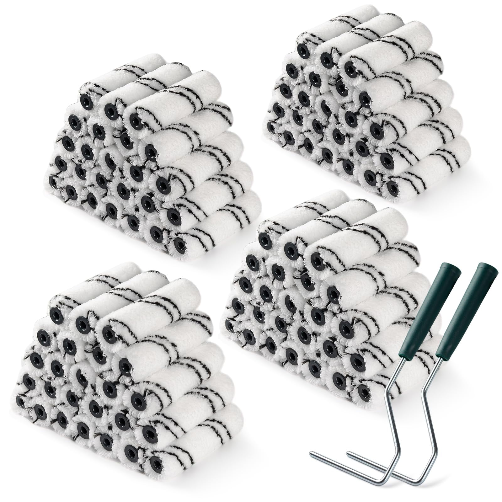 CoatPro Twools 100 Pack 4 Inch Microfiber Paint Roller Covers with 2pcs Anti Rust Metal Roller ...