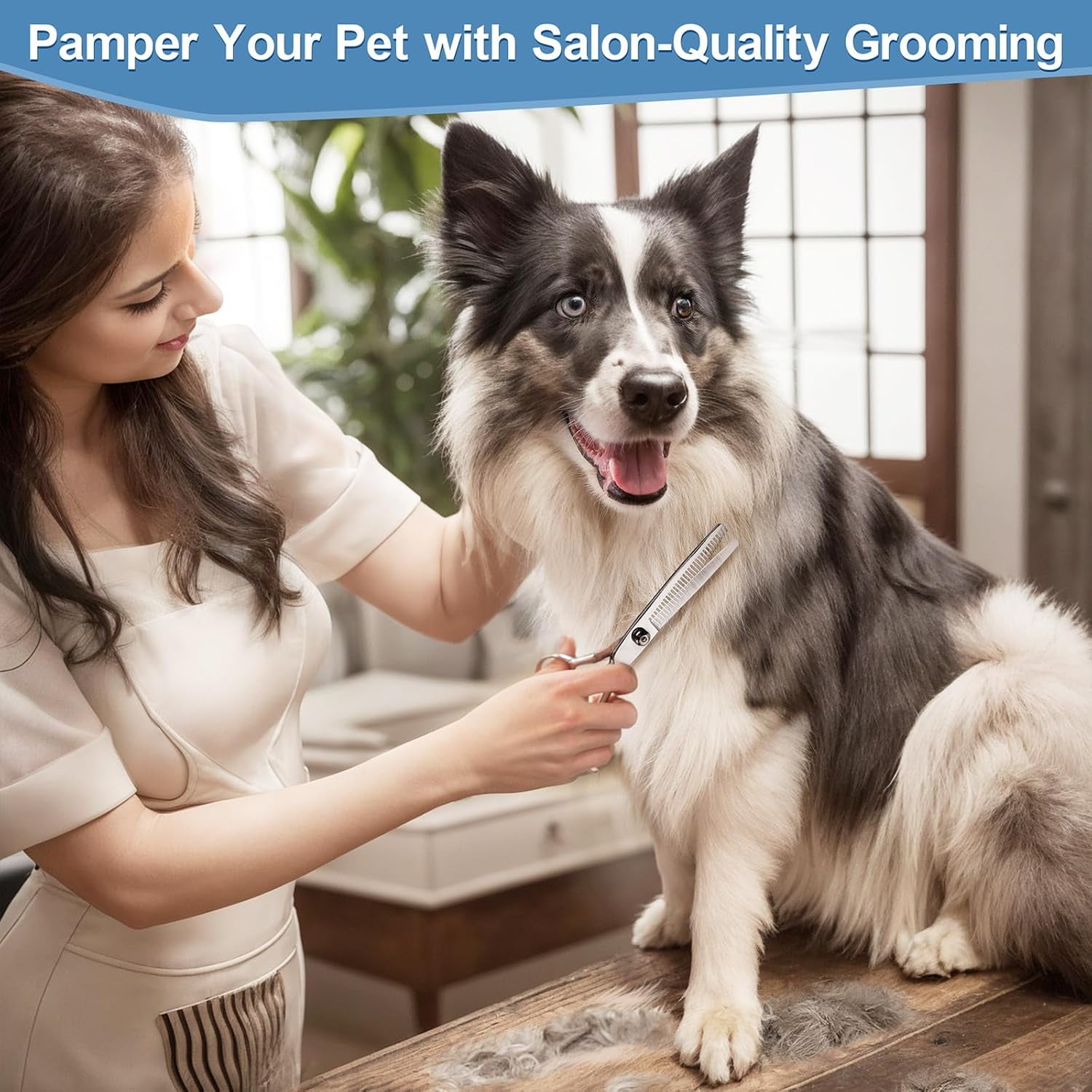 Coated Professional 6 in 1 Dog Grooming Scissors with Safety Round Tip ...