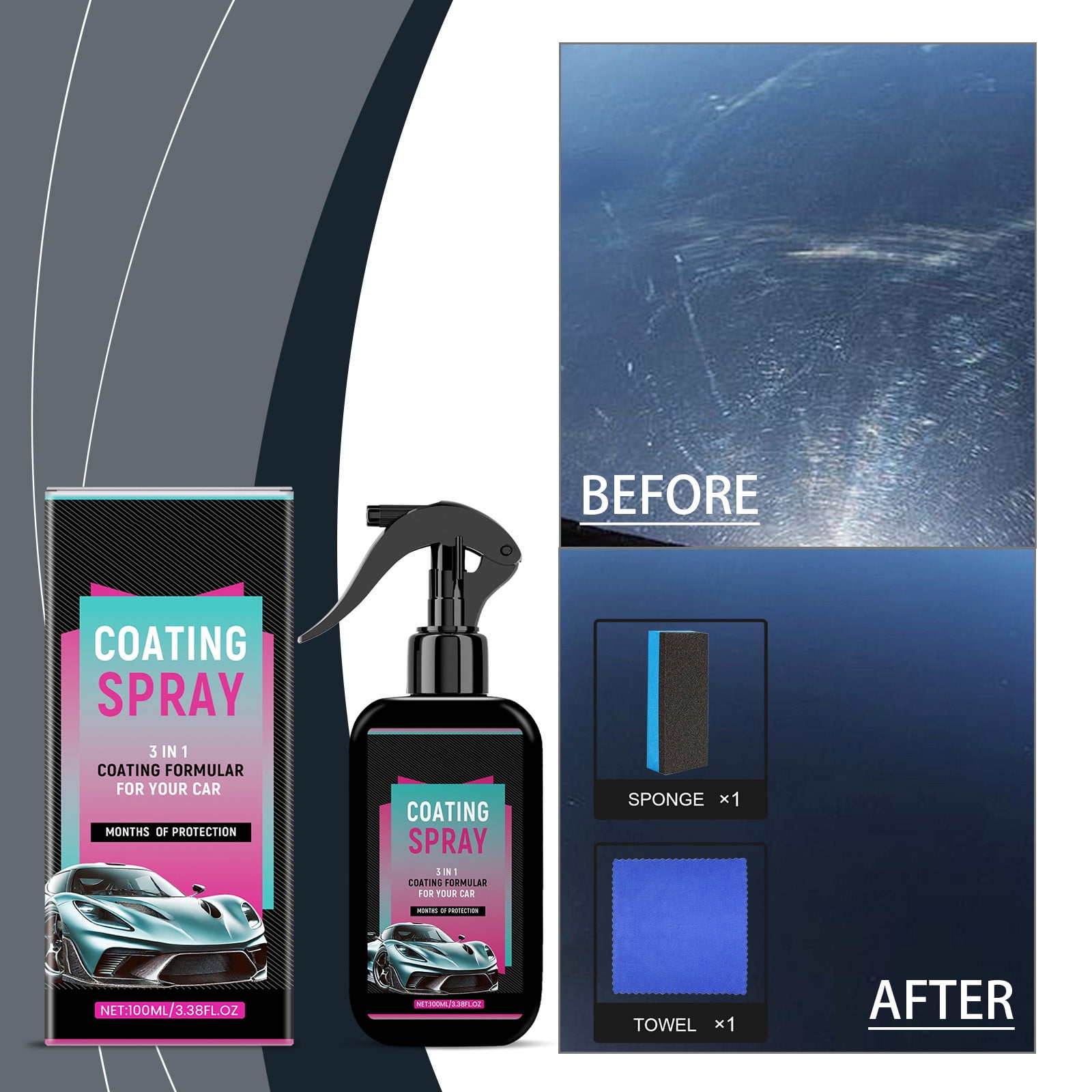 Coating Spray,Car Coating Spray,Platinum Car Care Set,Waterless Wash ...