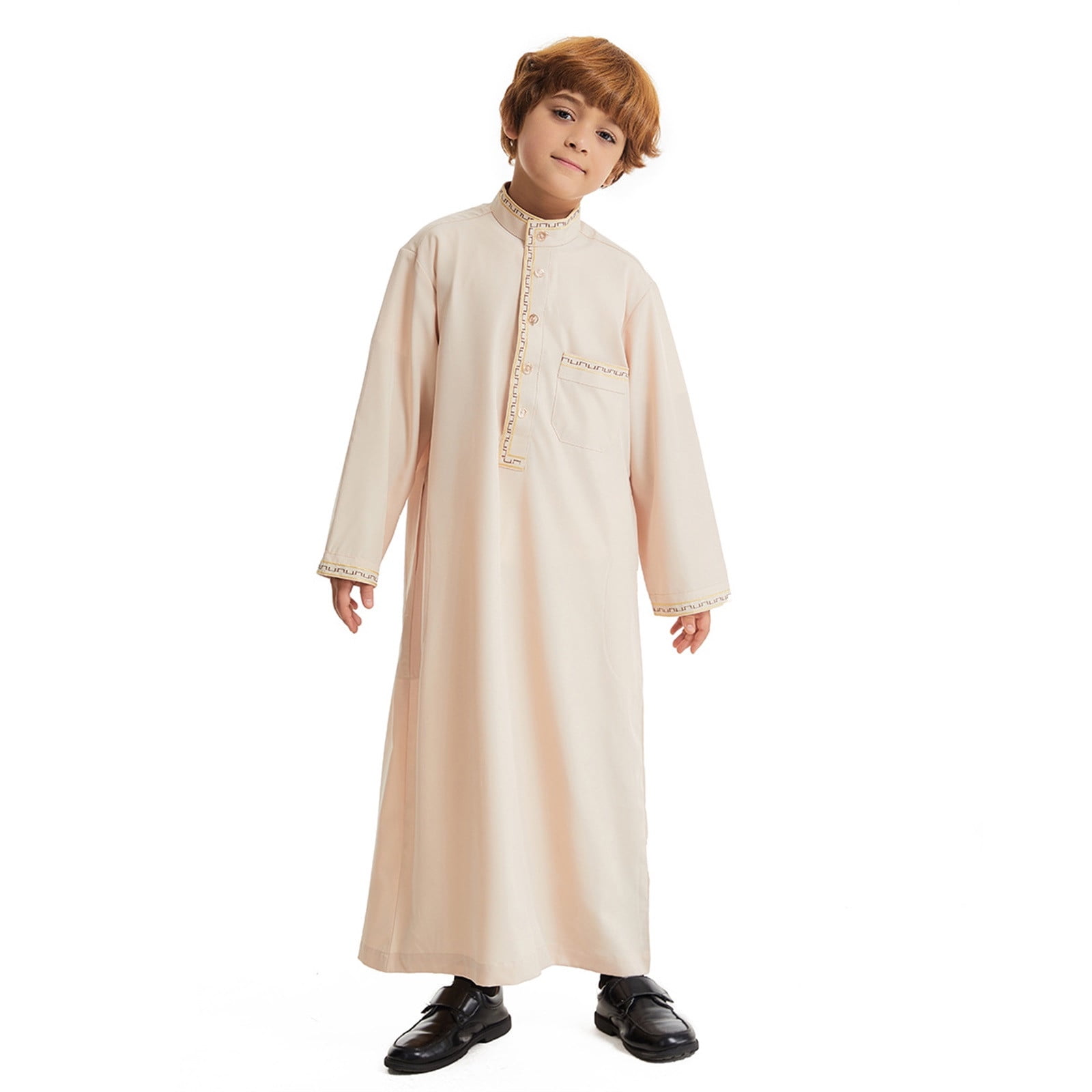 Coats for Boy Arabic Thobe Long Sleeve Kaftan Crew Robe National ...