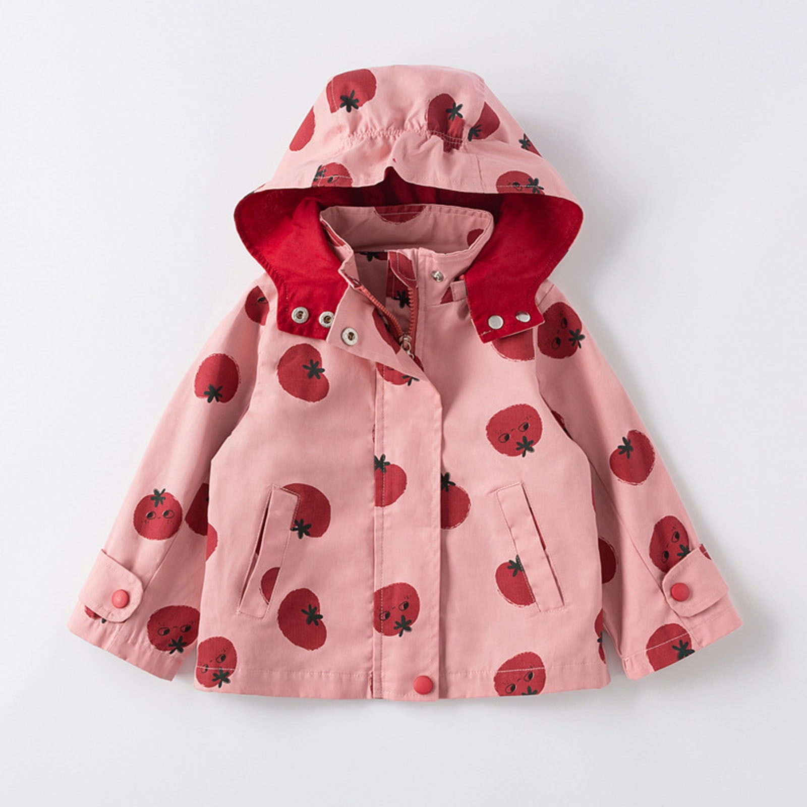 Coats for Girls Girls Hooded Jacket Cartoon Tomato Prints Full Zipper ...