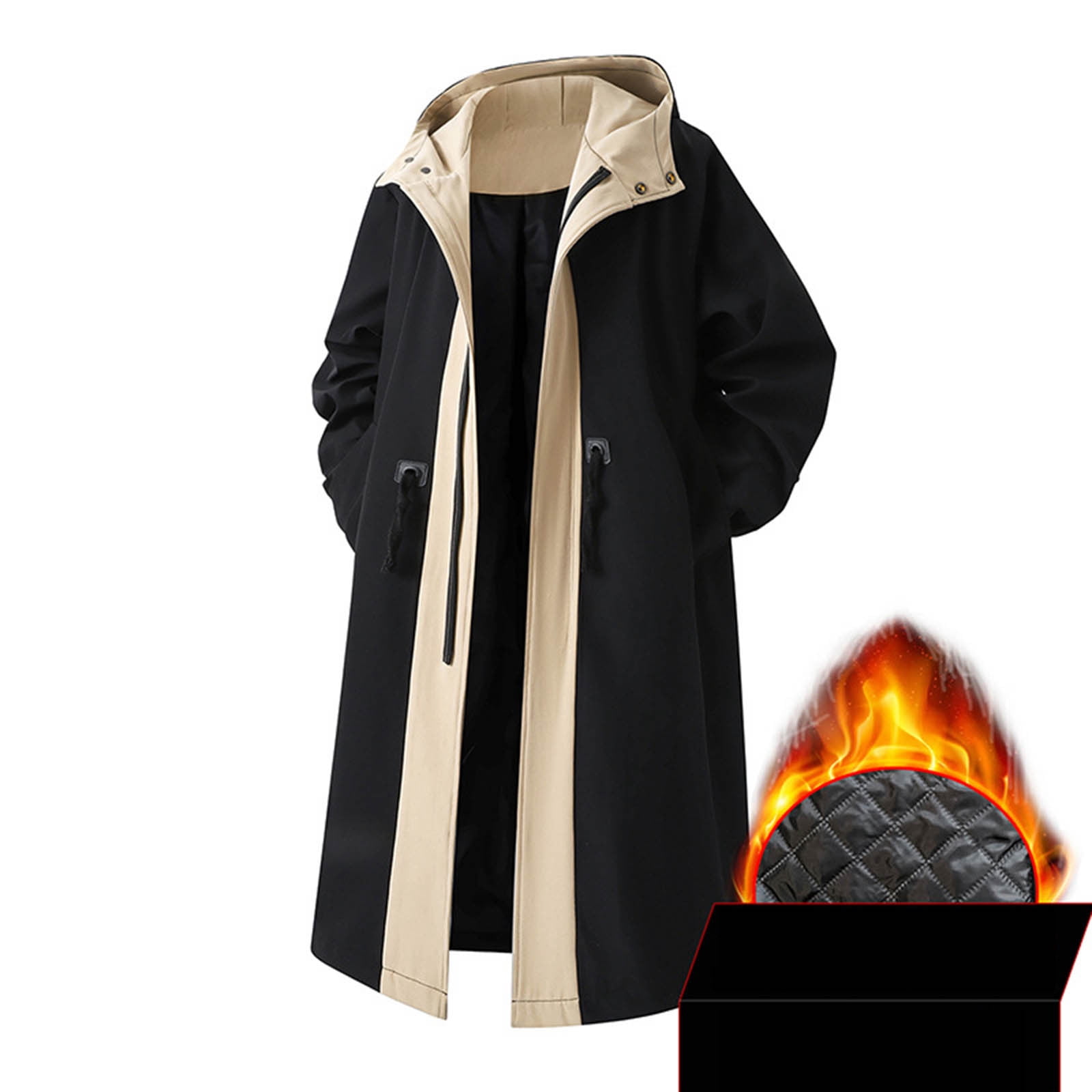 Coats for Men Fall Thick Full Zip Up Windproof Trench Coat Casual Belt ...