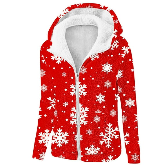 Coats for Women Christmas Printed Hooded Long Sleeved Loose Oversized ...