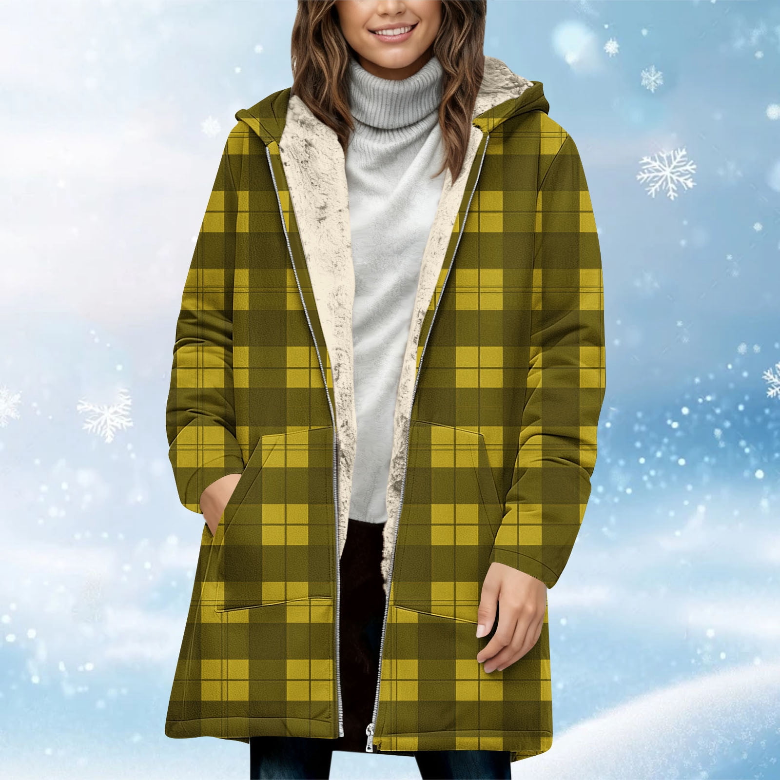 Coats for Women Long Sleeve Hooded Zipper Fleece Printing Blouses Top ...