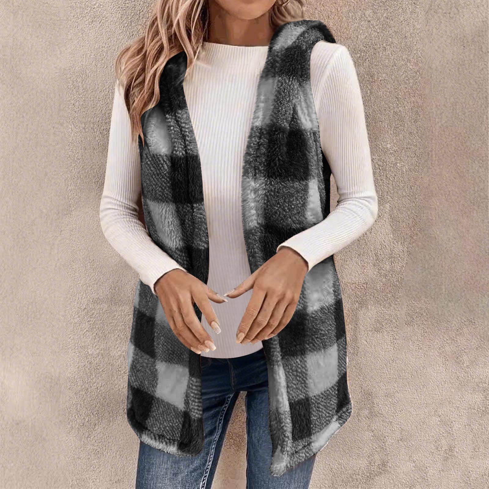 Coats for Women Plus Size Woman Jacket Sleeveless Hooded Pocket Coat ...