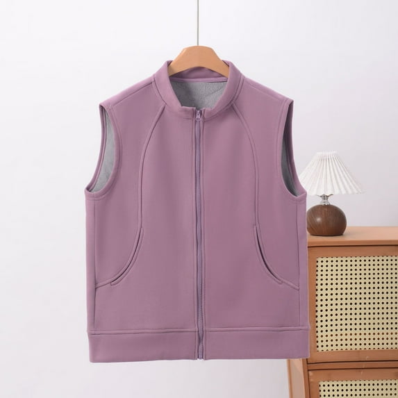 Coats for Women Sleeveless Zipper Round-Neck Pockets Winter Regular ...