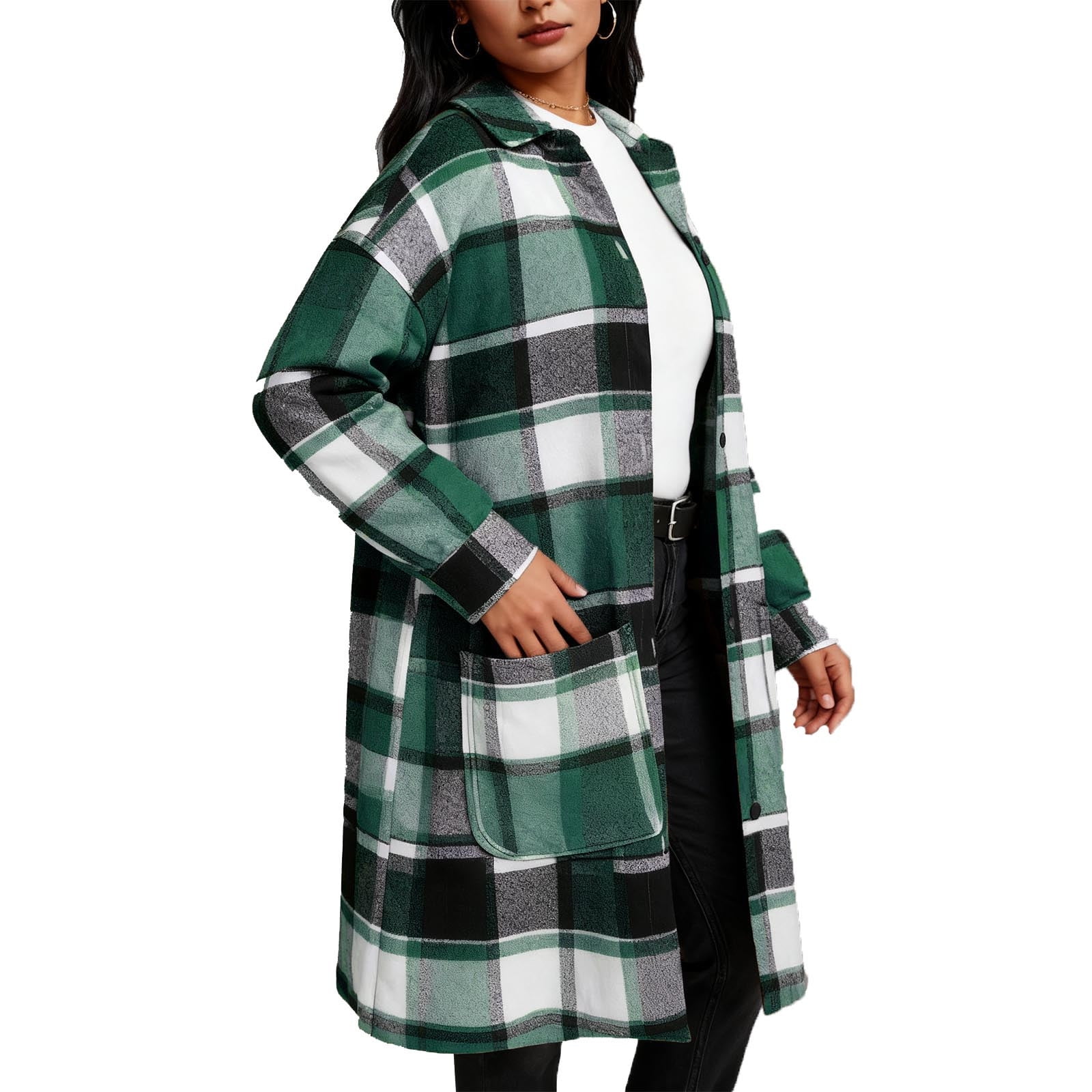 Coats for Women Spring Fall Classic Grid Coat Lapel Collar Open Front ...