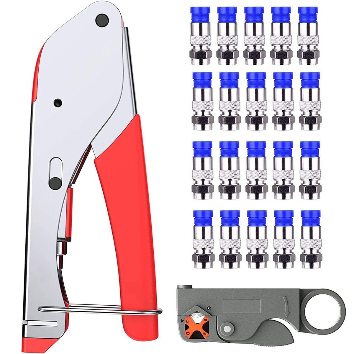 Coax Cable Crimper and Stripper Kit with 20 Pcs F RG6 RG59 Connectors ...
