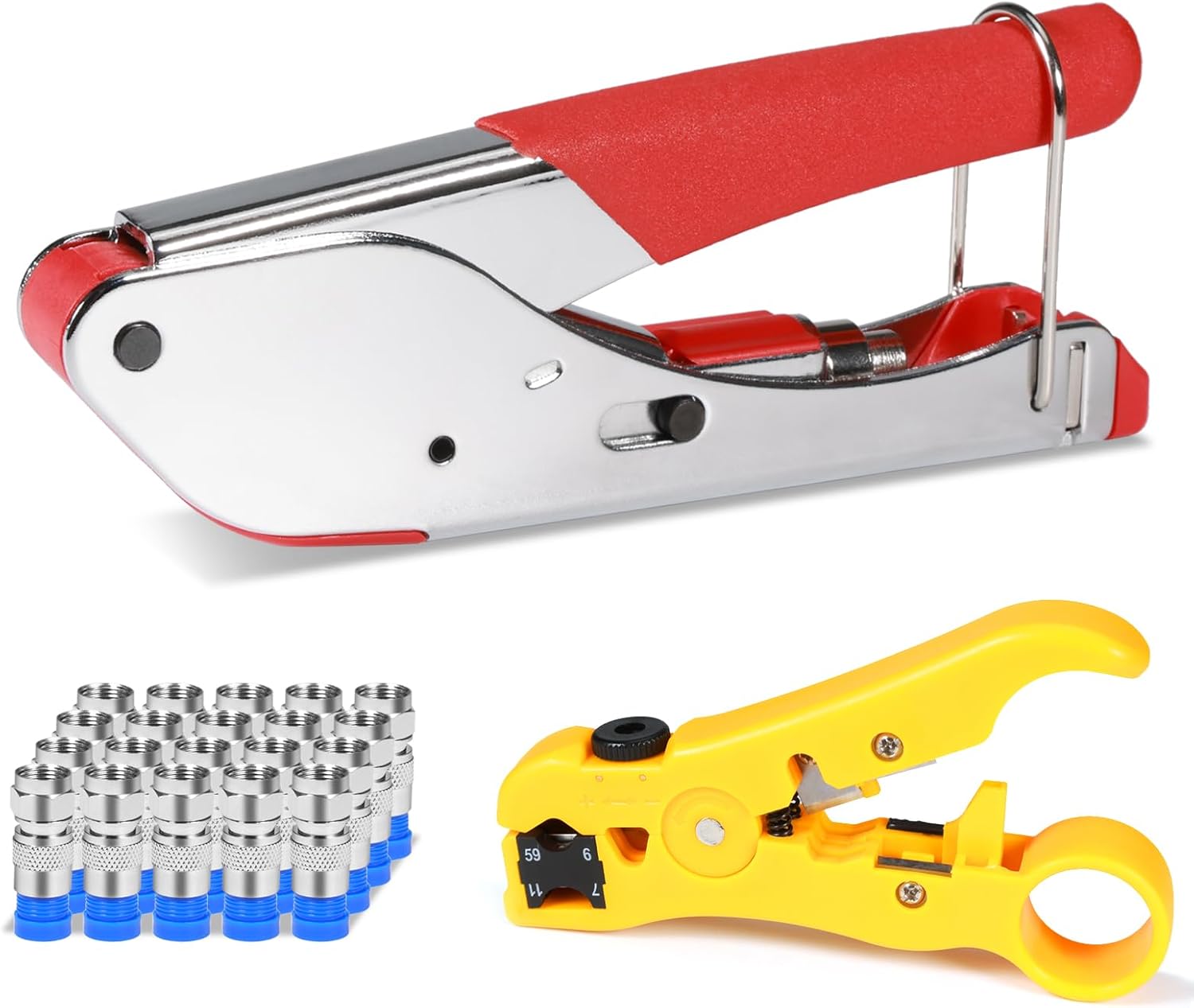 Coax Cable Crimper Kit Coaxial Cable Rg6 Compression Tool Kit with 20PCS F RG6 Connectors, Wire ...