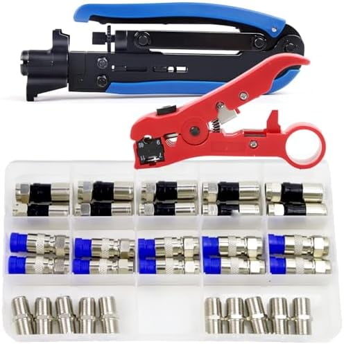 Coax Cable Crimper Kit Coaxial Compression Tool F RG6 RG59 75-5 75-7 ...