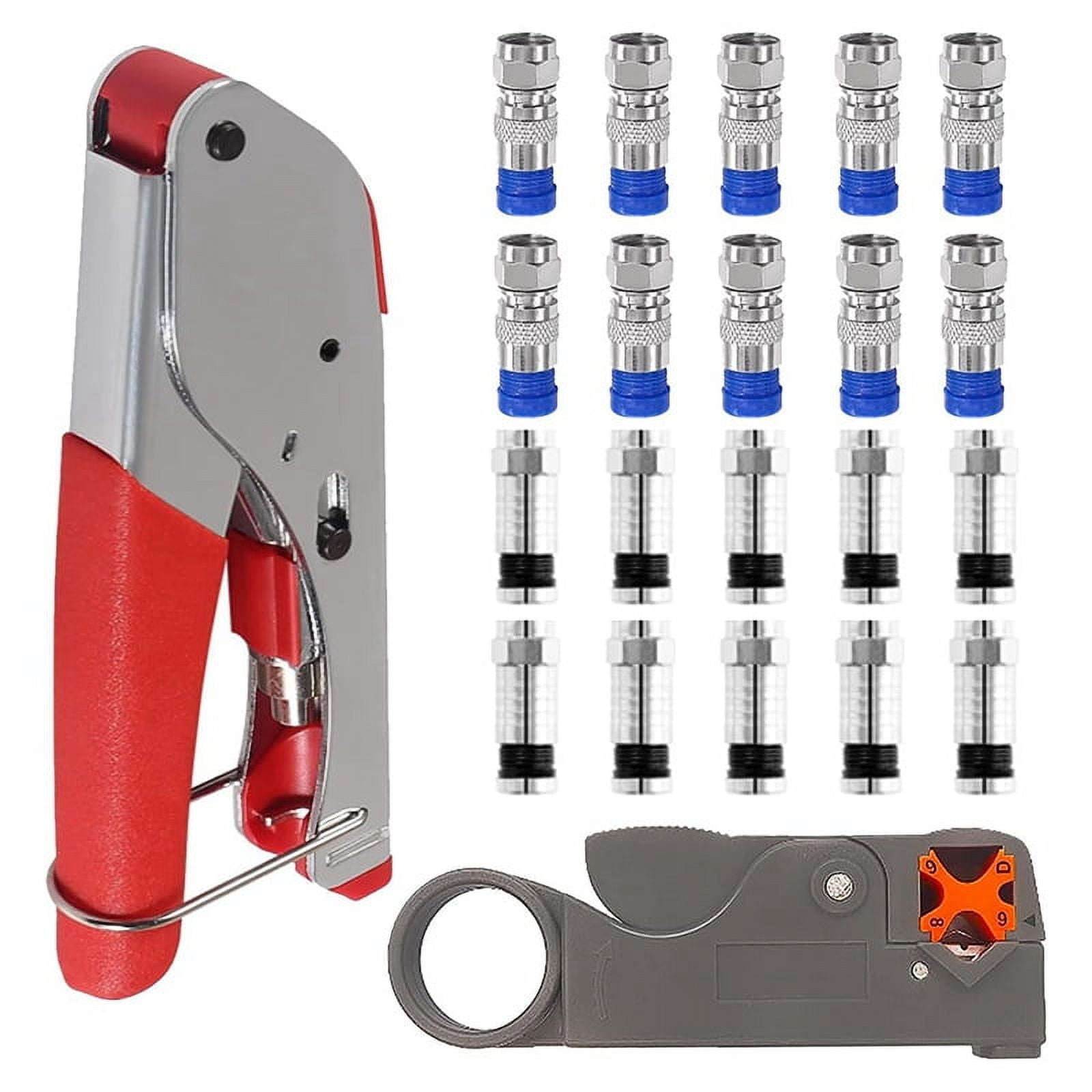 Coax Cable Crimper Tool Kit with 20pcs F Type RG59 RG6 Compression Connectors Coax 2X5016 ...