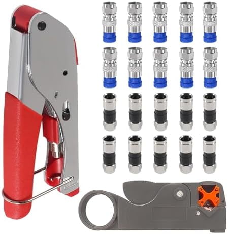 Coax Cable Crimper Tool Kit with 20pcs F Type RG59 RG6 Compression ...