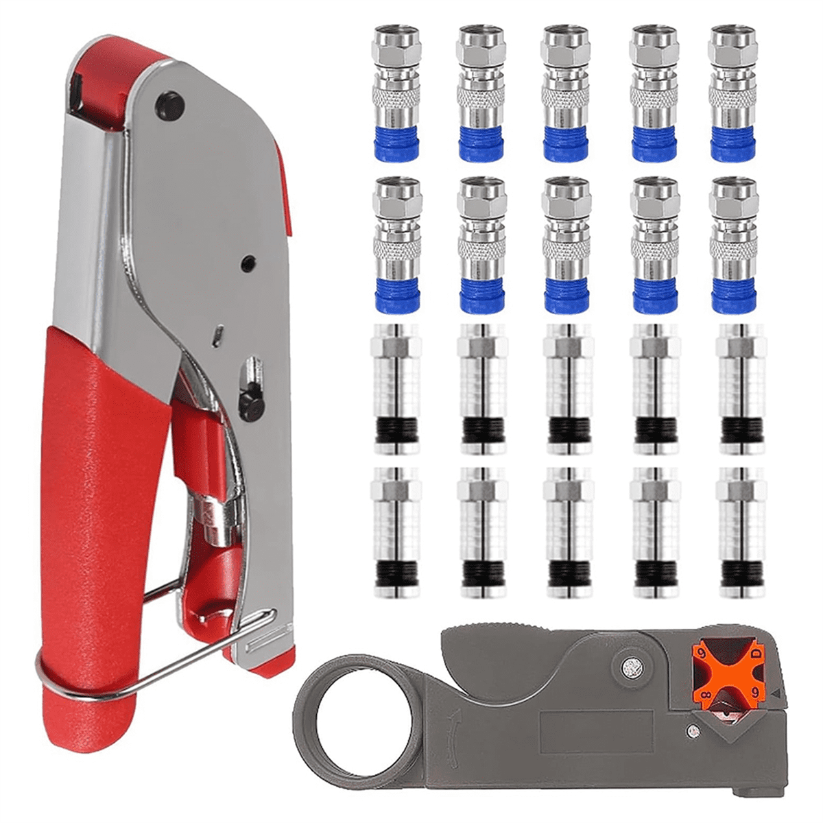 Coax Cable Crimper Tool Kit with 20pcs F Type RG59 RG6 Compression ...
