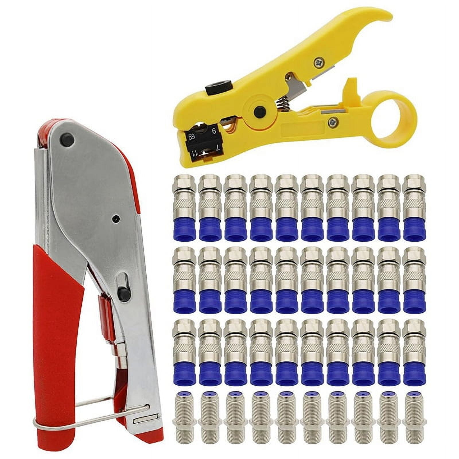 Coax Cable Crimper and F RG6 Connectors 30Pcs Male 10Pcs Female to with ...