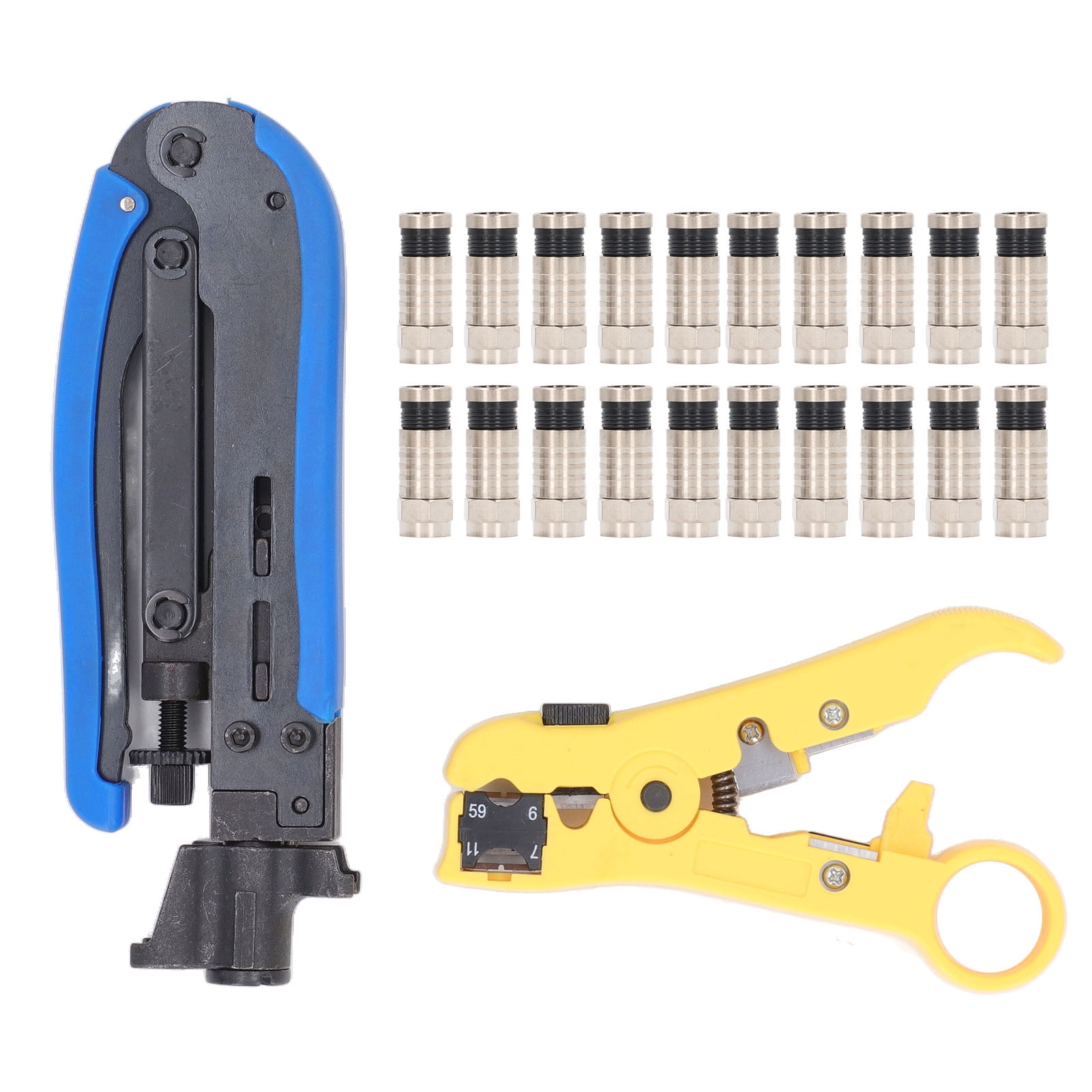 Coax Crimper Tool Kit Adjustable Coaxial Cable Crimper Stripper with 20 ...