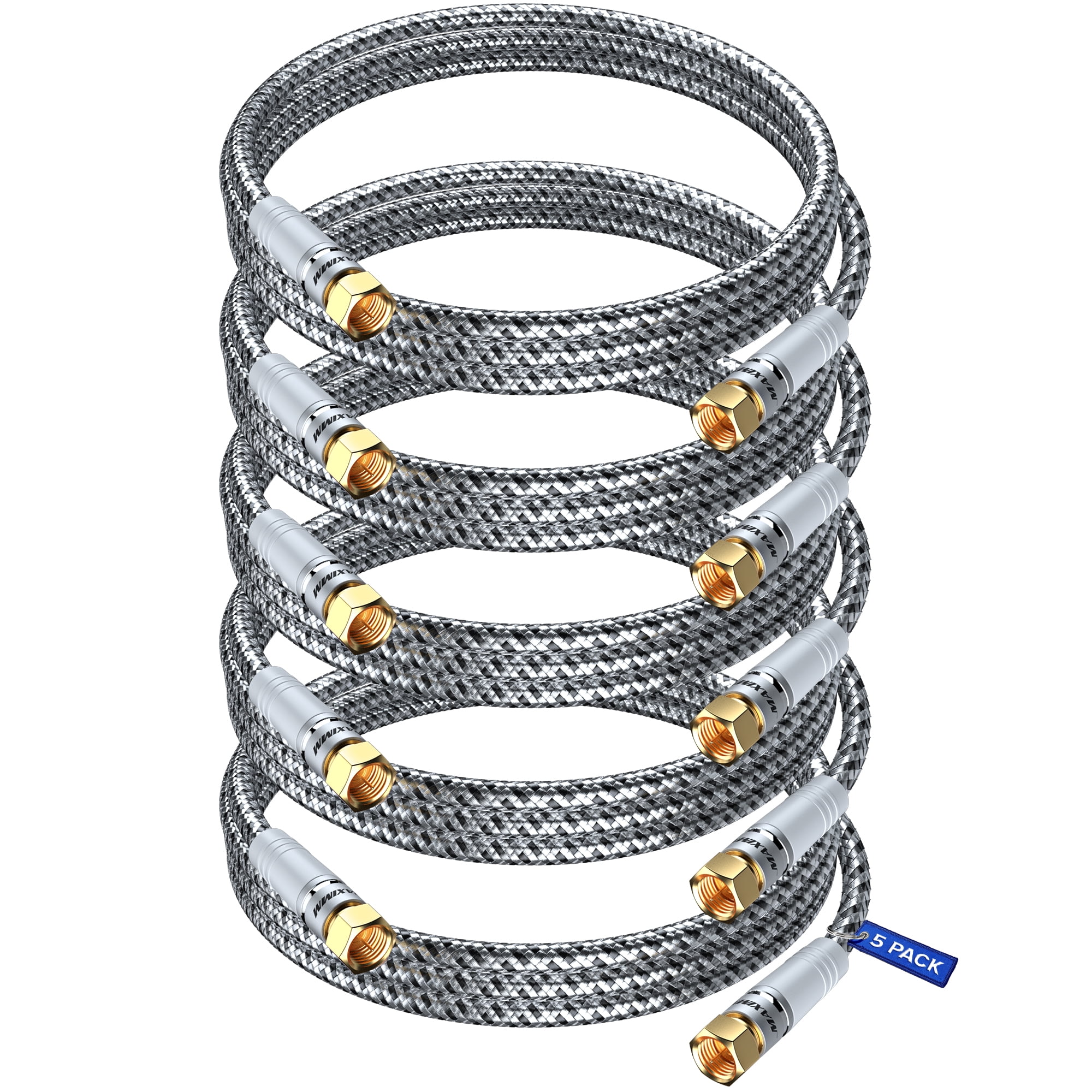 Coaxial Cable 3 Feet, 5 Pack, Durable Nylon Braided Black & White ...